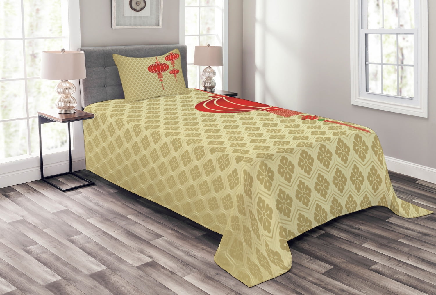 Ambesonne Asian Quilted Bedspread Set 2 Pcs, Chinese Baroque Art ...