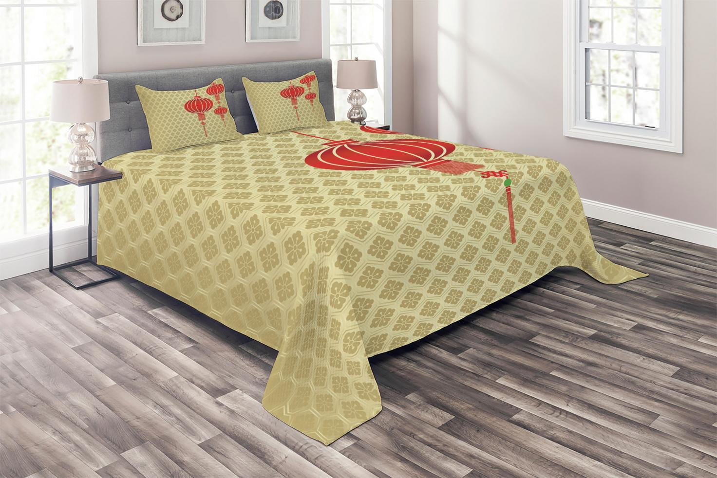 Ambesonne Asian Quilted Coverlet 3 Pcs, Chinese Baroque Art Pattern ...