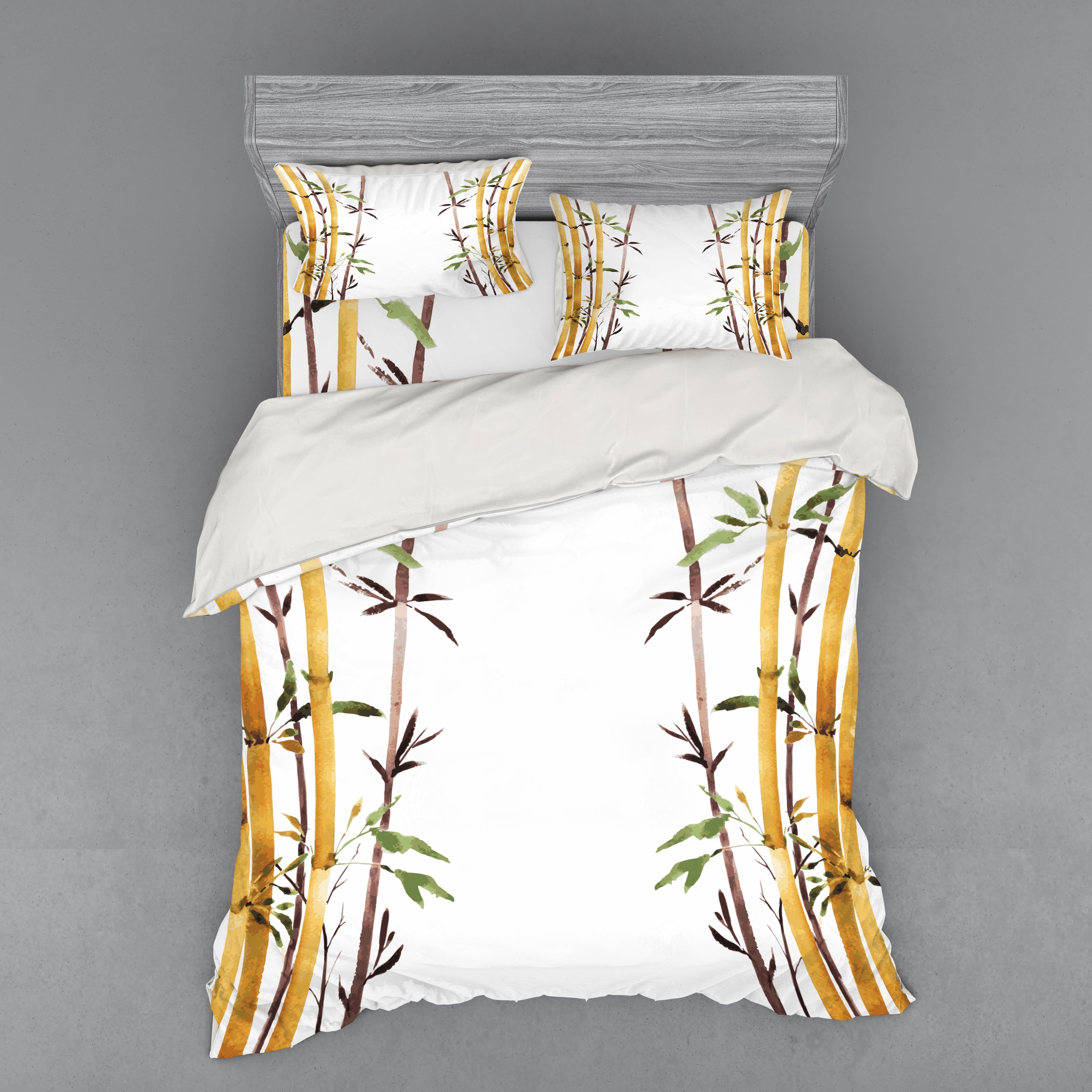 Ambesonne Asian Themed Bedding Set 4 Pcs, Simple Watercolor Leaf, Queen ...