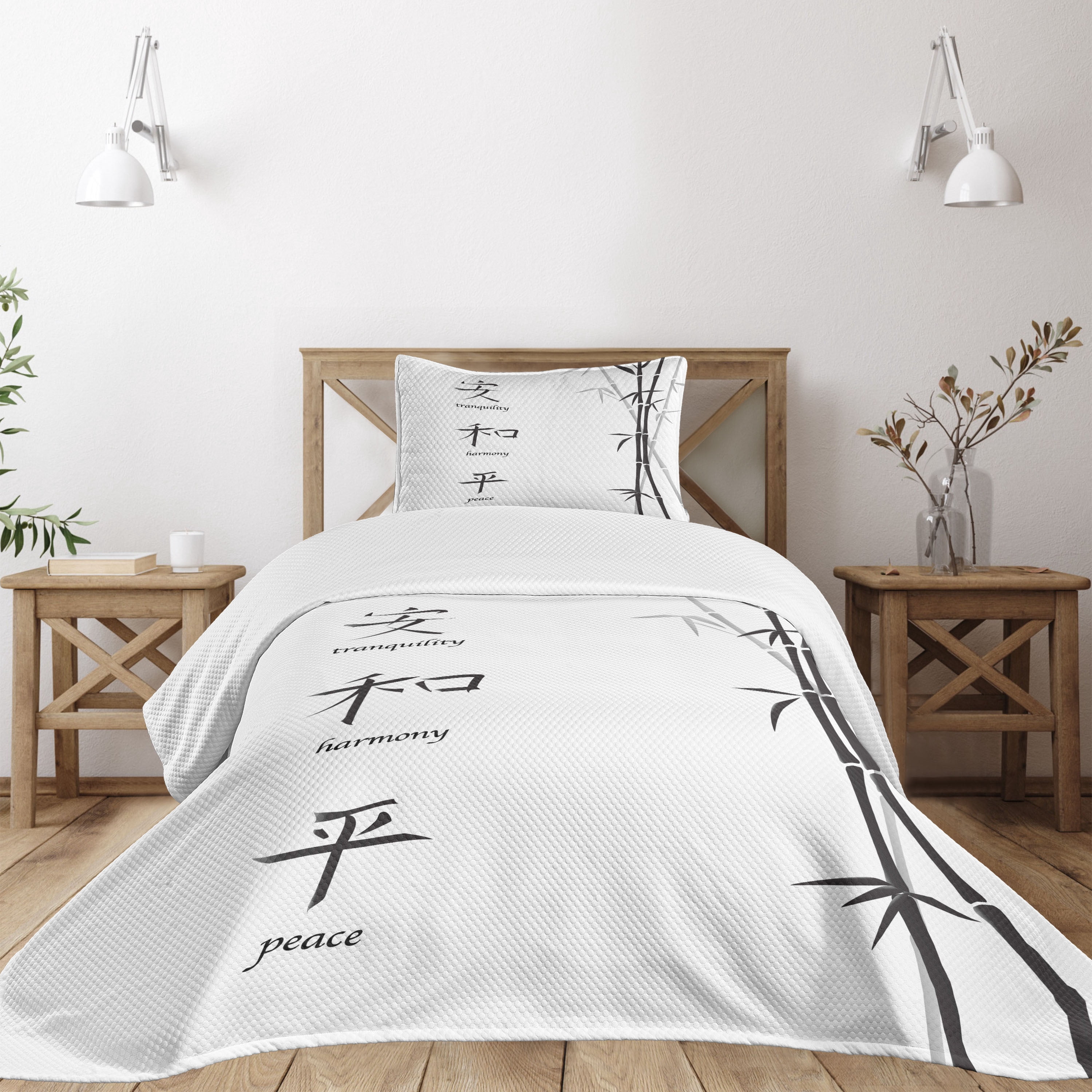 Ambesonne Asian Themed Quilted Bedspread Set 2 Pcs, Peace Concept ...