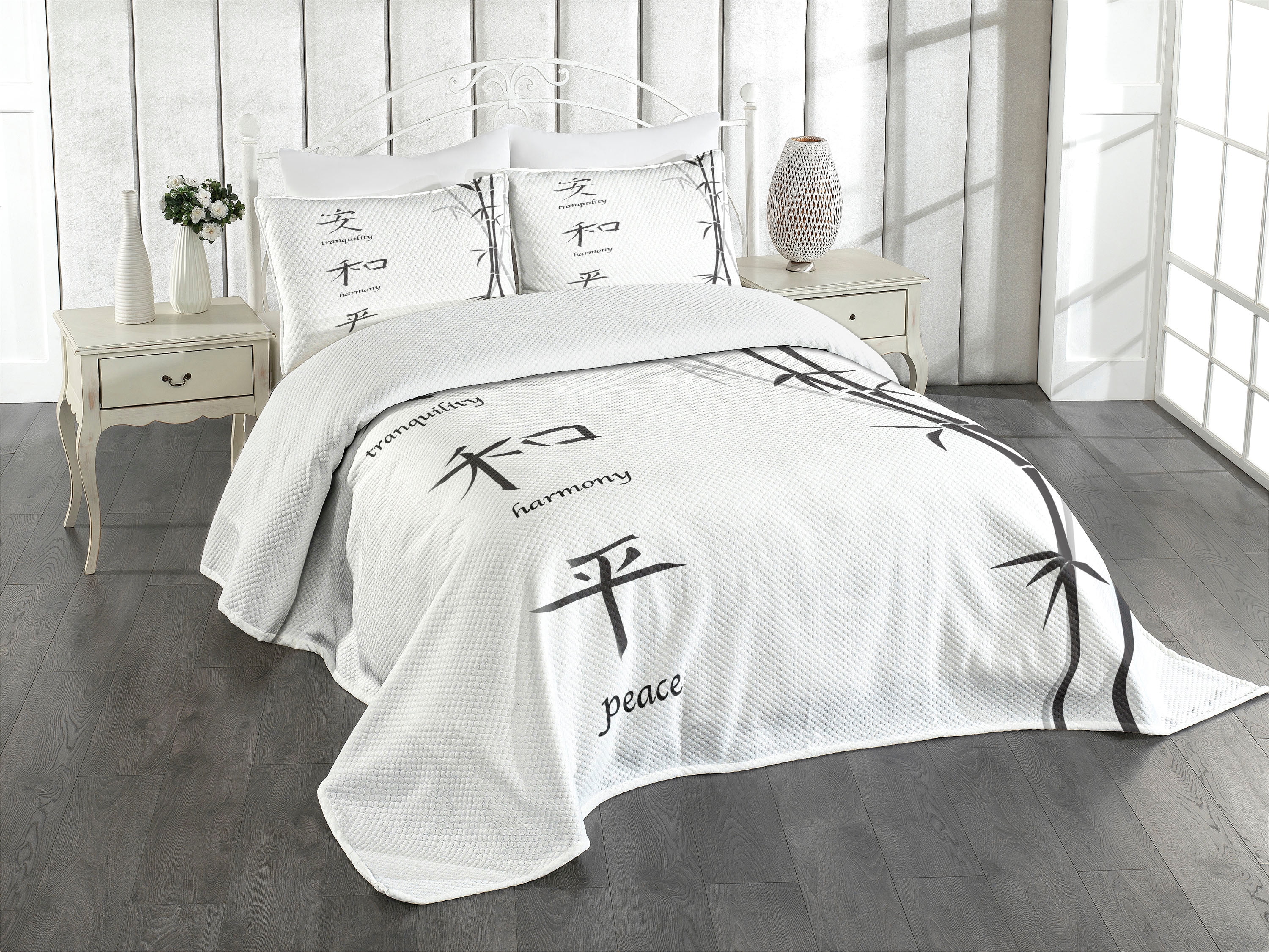 Ambesonne Asian Themed Quilted Bedspread Set 3 Pcs, Peace Concept ...