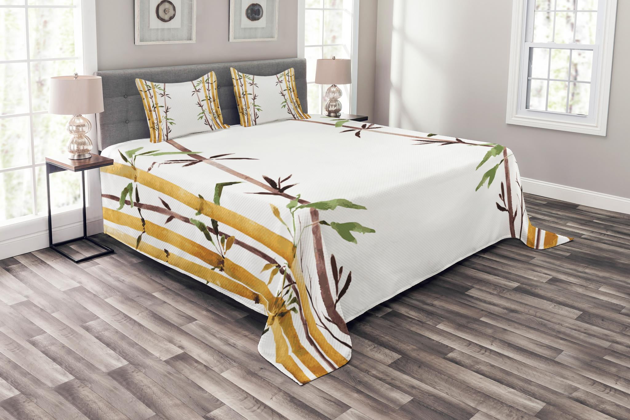 Ambesonne Asian Themed Quilted Bedspread Set 3 Pcs, Simple Watercolor ...