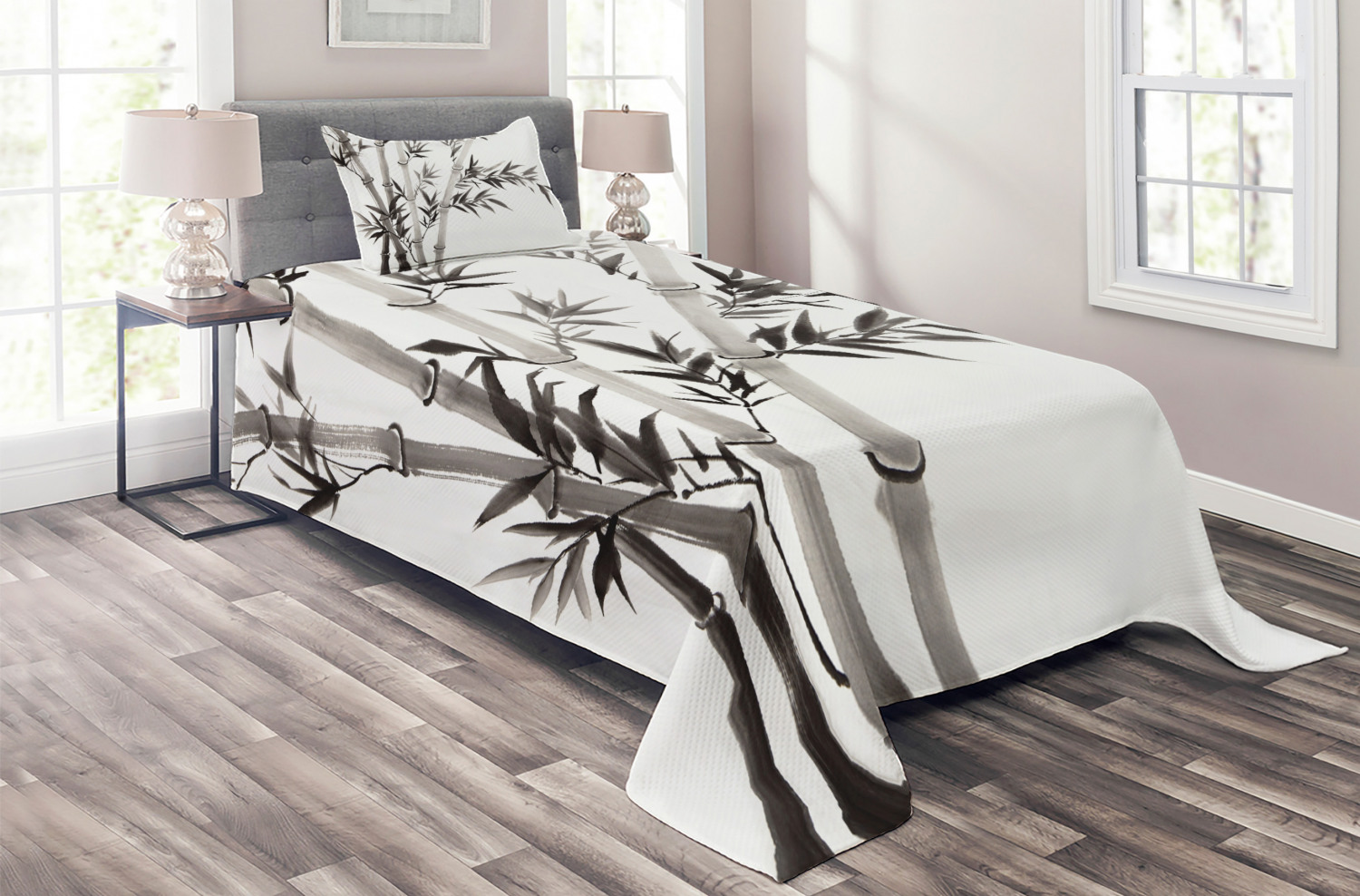 Ambesonne Asian Themed Quilted Coverlet 2 Pcs, Traditional Leaves, Twin ...