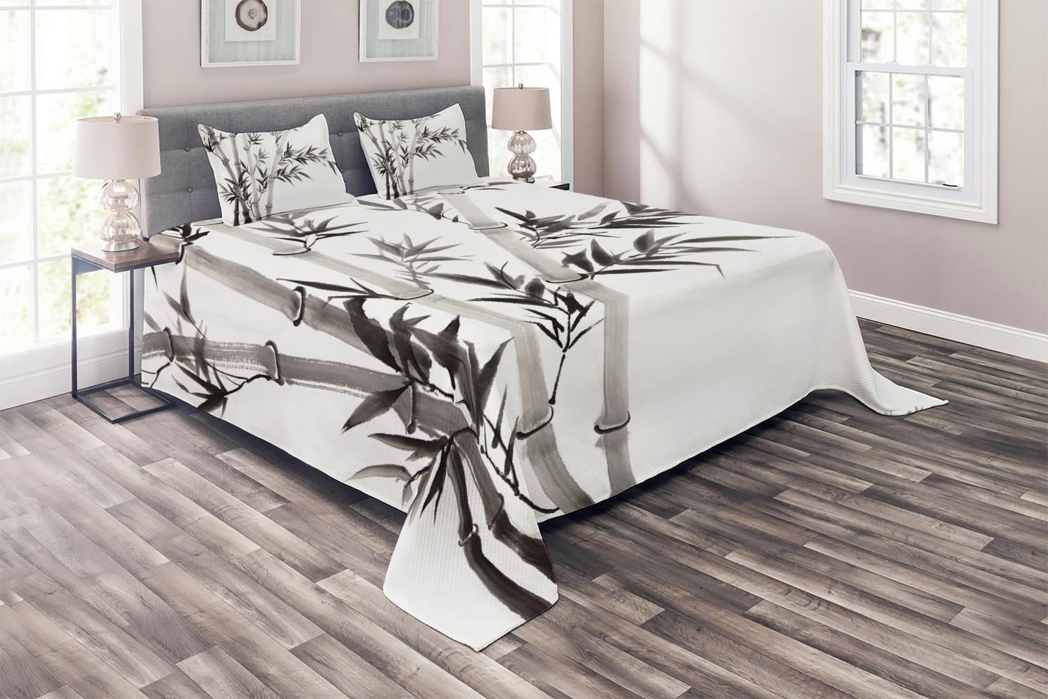 Ambesonne Asian Themed Quilted Coverlet 3 Pcs, Traditional Leaves, King ...