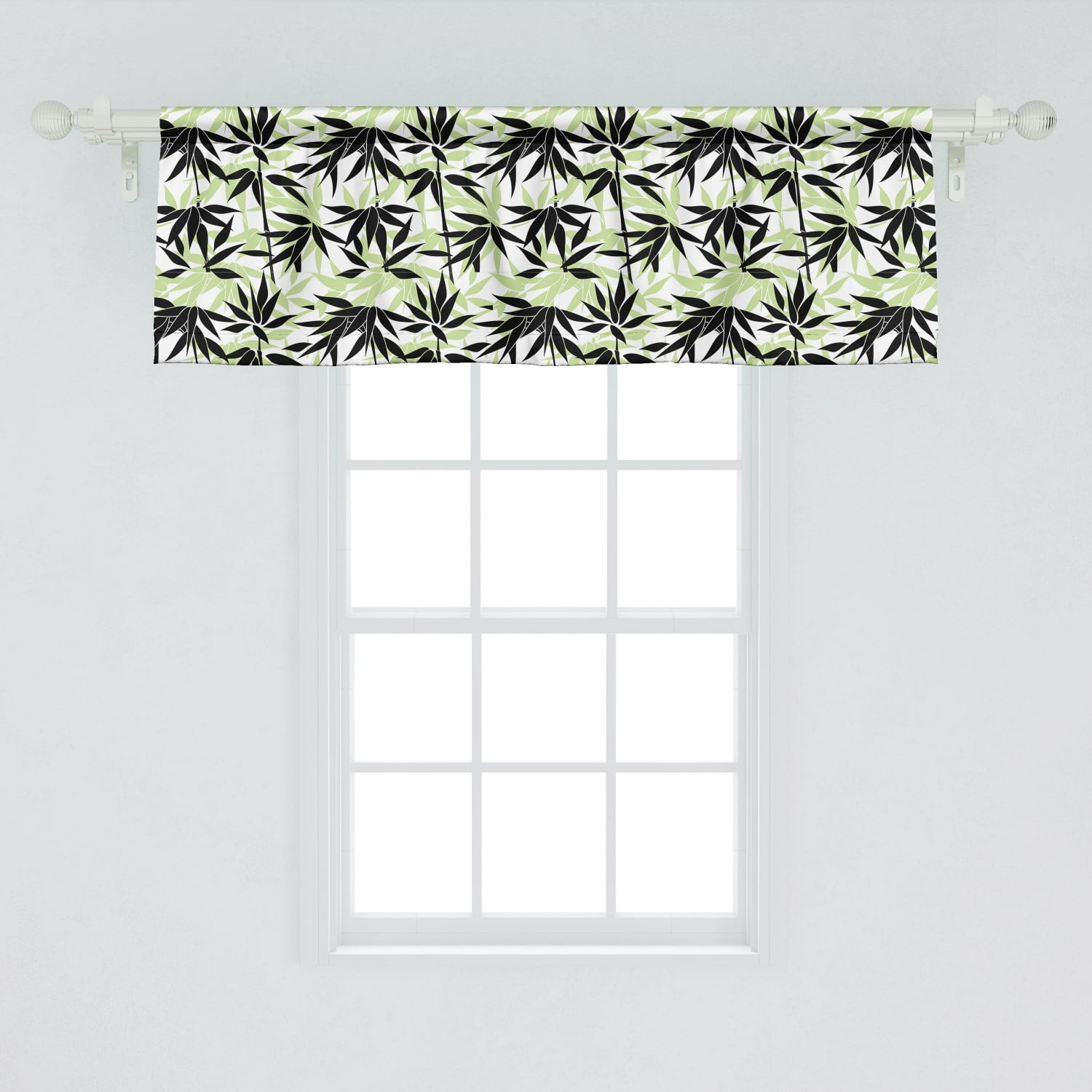 Ambesonne Asian Window Valance, Silhouettes of Eastern Bamboo Leaves ...