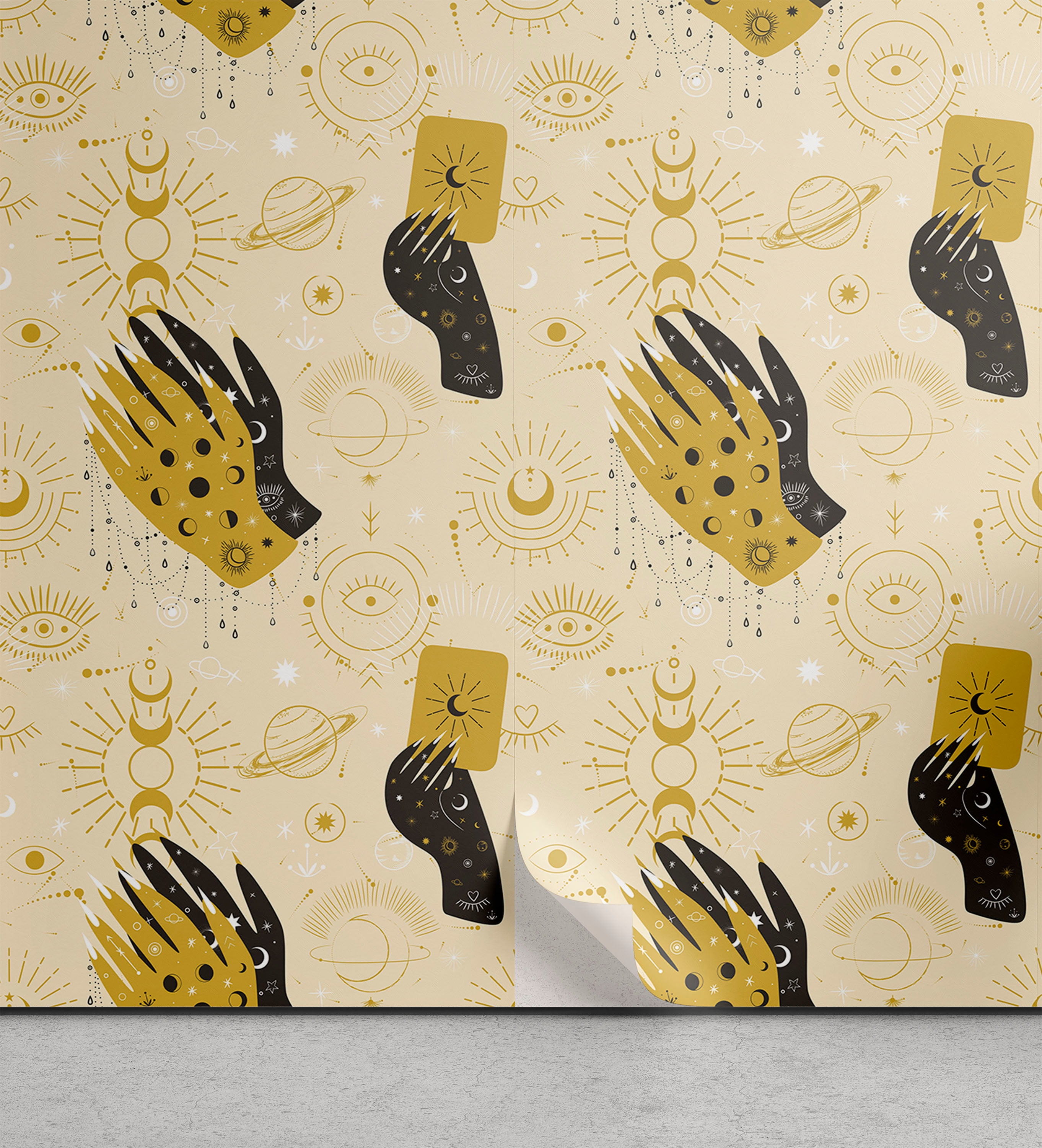 Ambesonne Astral Peel & Stick Wallpaper for Home, Bohemian Hands Print Gothic, 13"x100", Beige ...