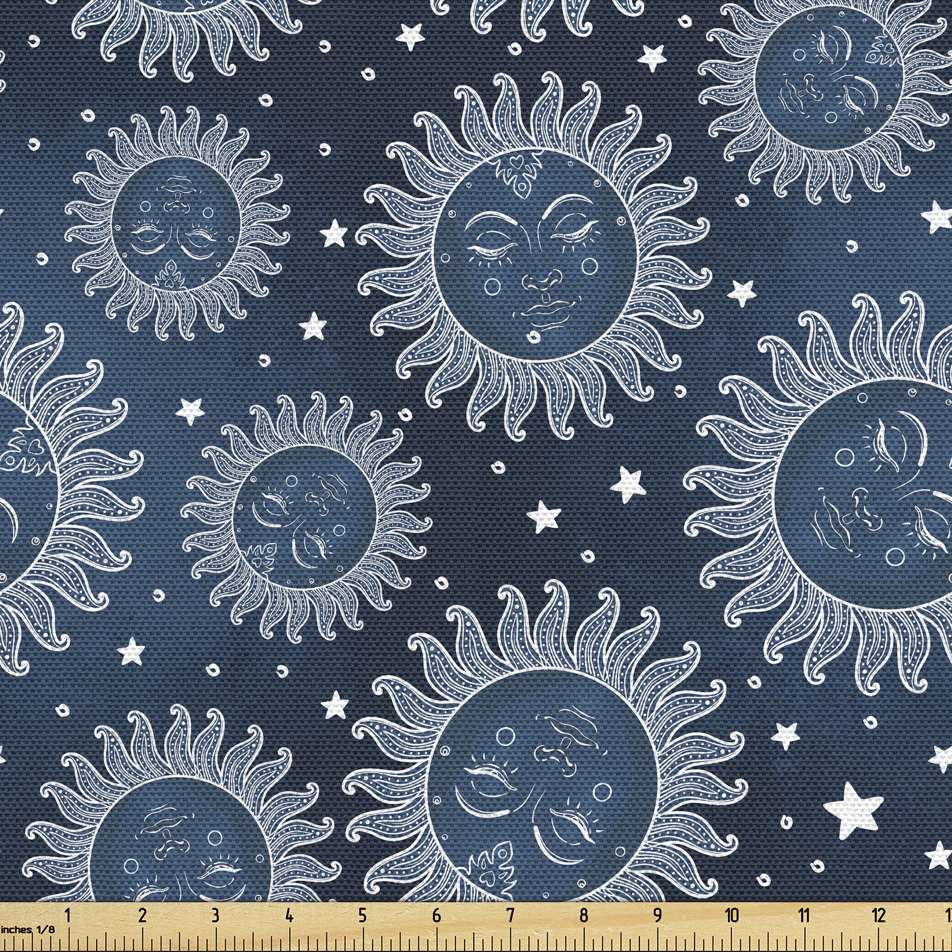 Ambesonne Astrology Fabric by the Yard Upholstery, Sleeping Sun Faces ...