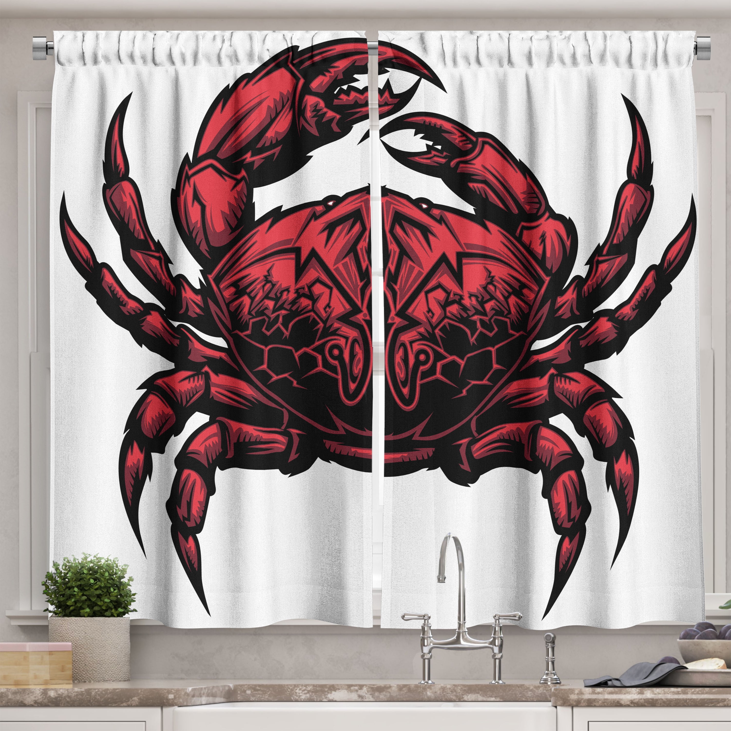 Ambesonne Astrology Kitchen Curtains, Cancer Zodiac Sign, 55"x39", Red ...