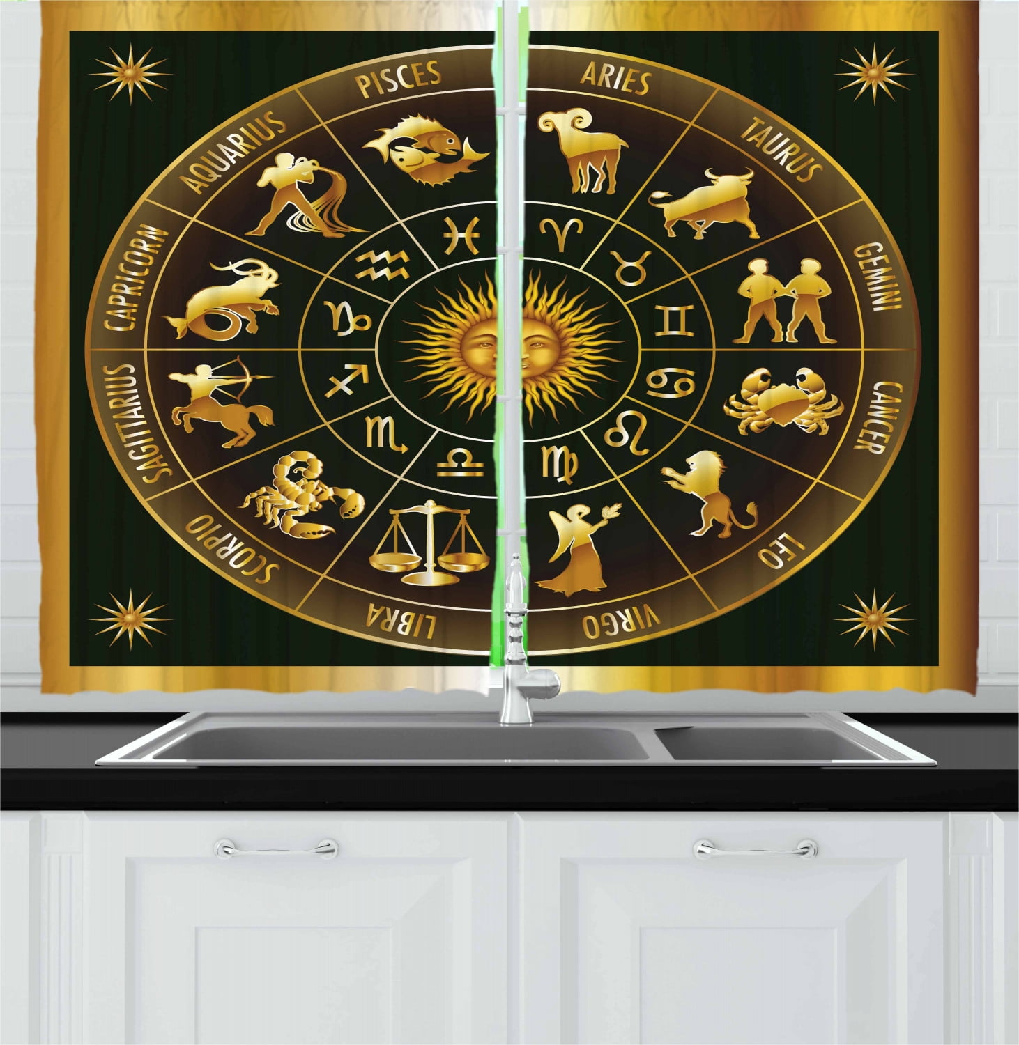 Ambesonne Astrology Kitchen Curtains, Signs Circle Sun Moon, 55"x39 ...
