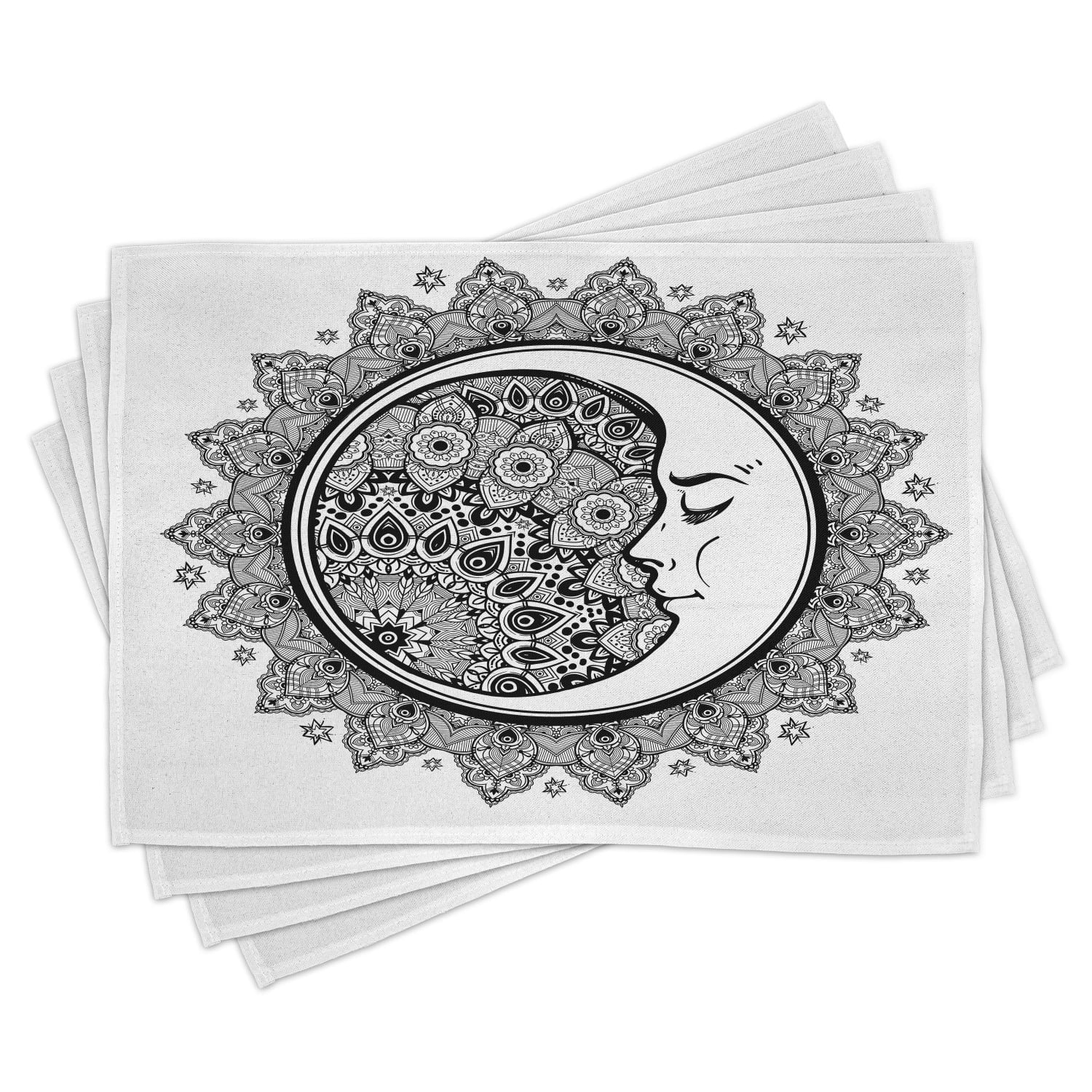 Ambesonne Astrology Place Mats Set of 4, Mandala Moon Bohemian ...