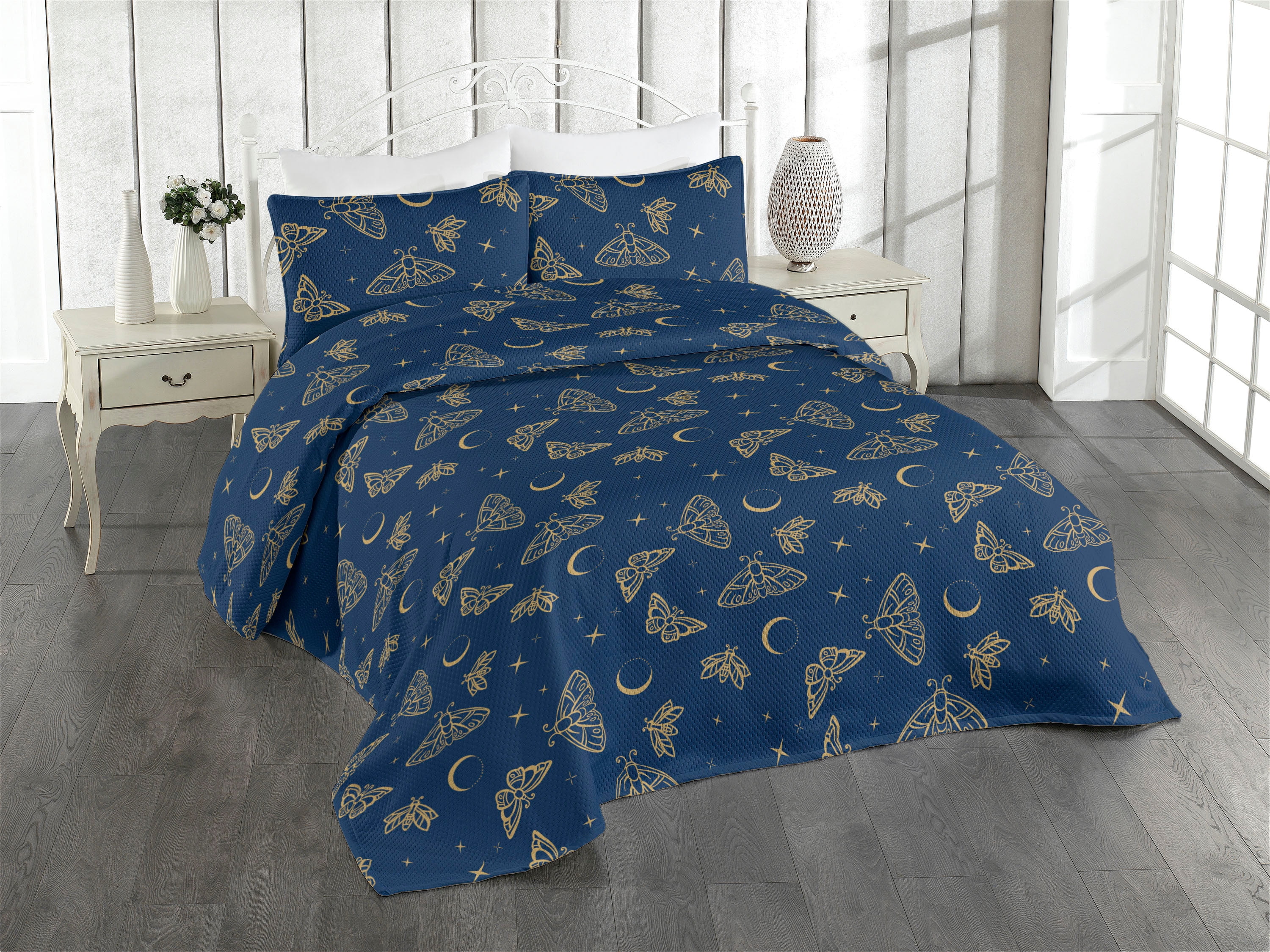 Ambesonne Astrology Quilted Bedspread Set 3 Pcs, Occult Boho Moon Star ...
