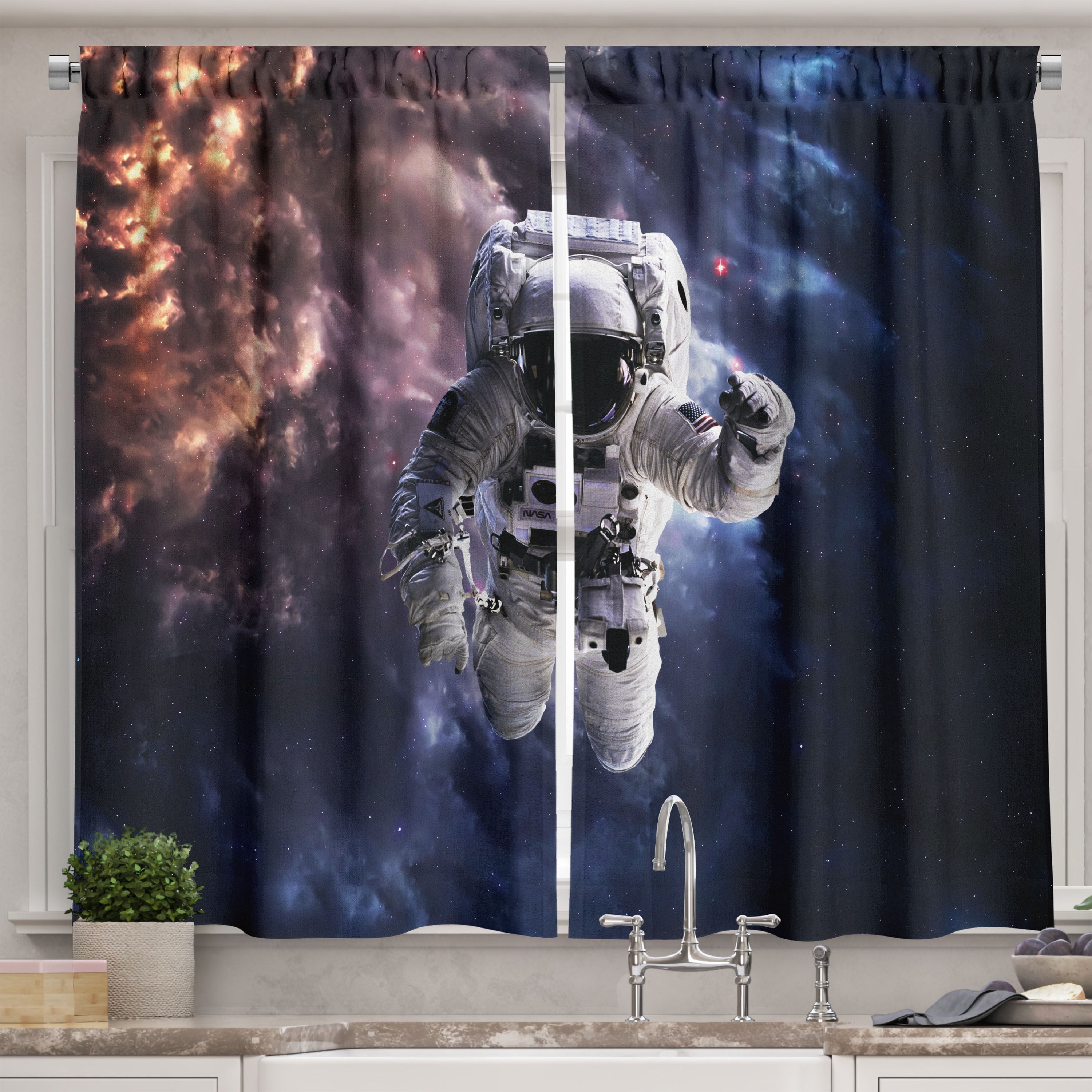 Ambesonne Astronaut Kitchen Curtains, Realistic Space Suit, 55"x39 ...