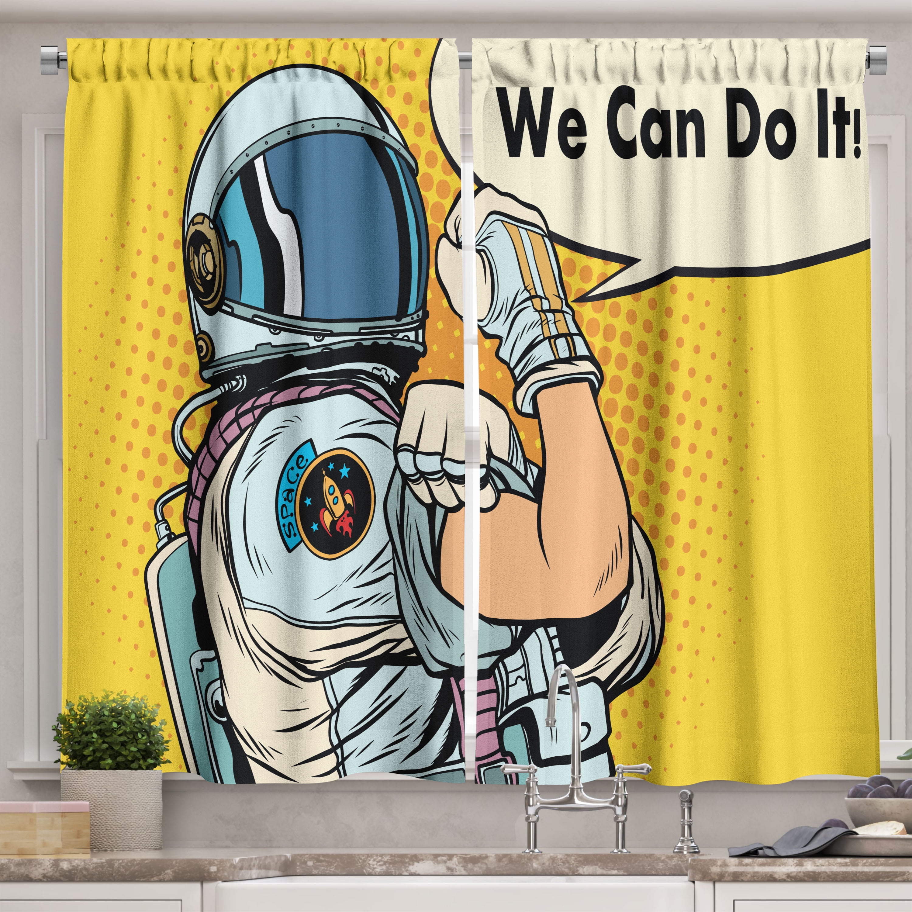 Ambesonne Astronaut Kitchen Curtains, We Can Do It Space, 55"x39 ...