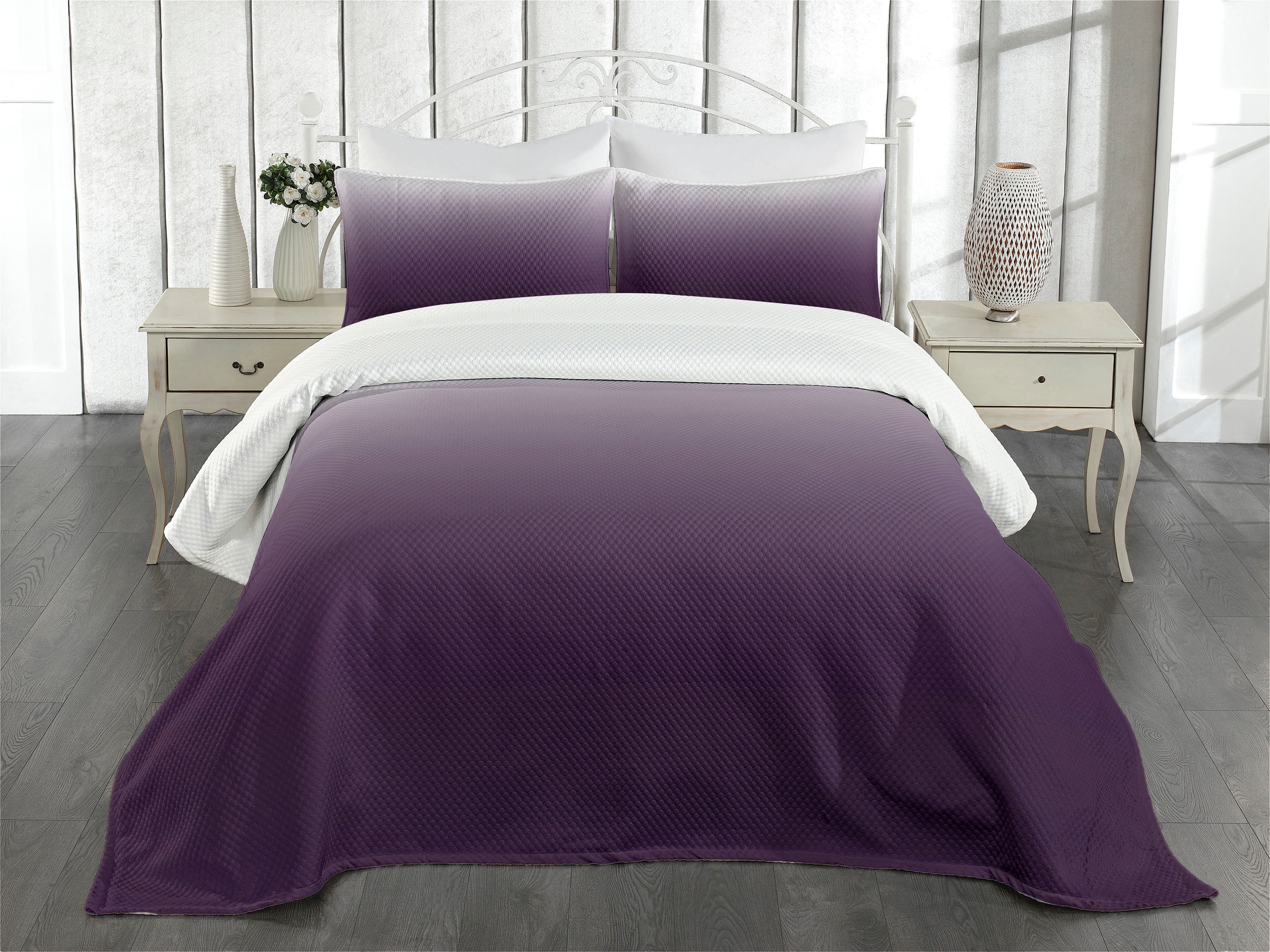 Ambesonne Aubergine Quilted Bedspread Set 3 Pcs, Ombre, King Size ...