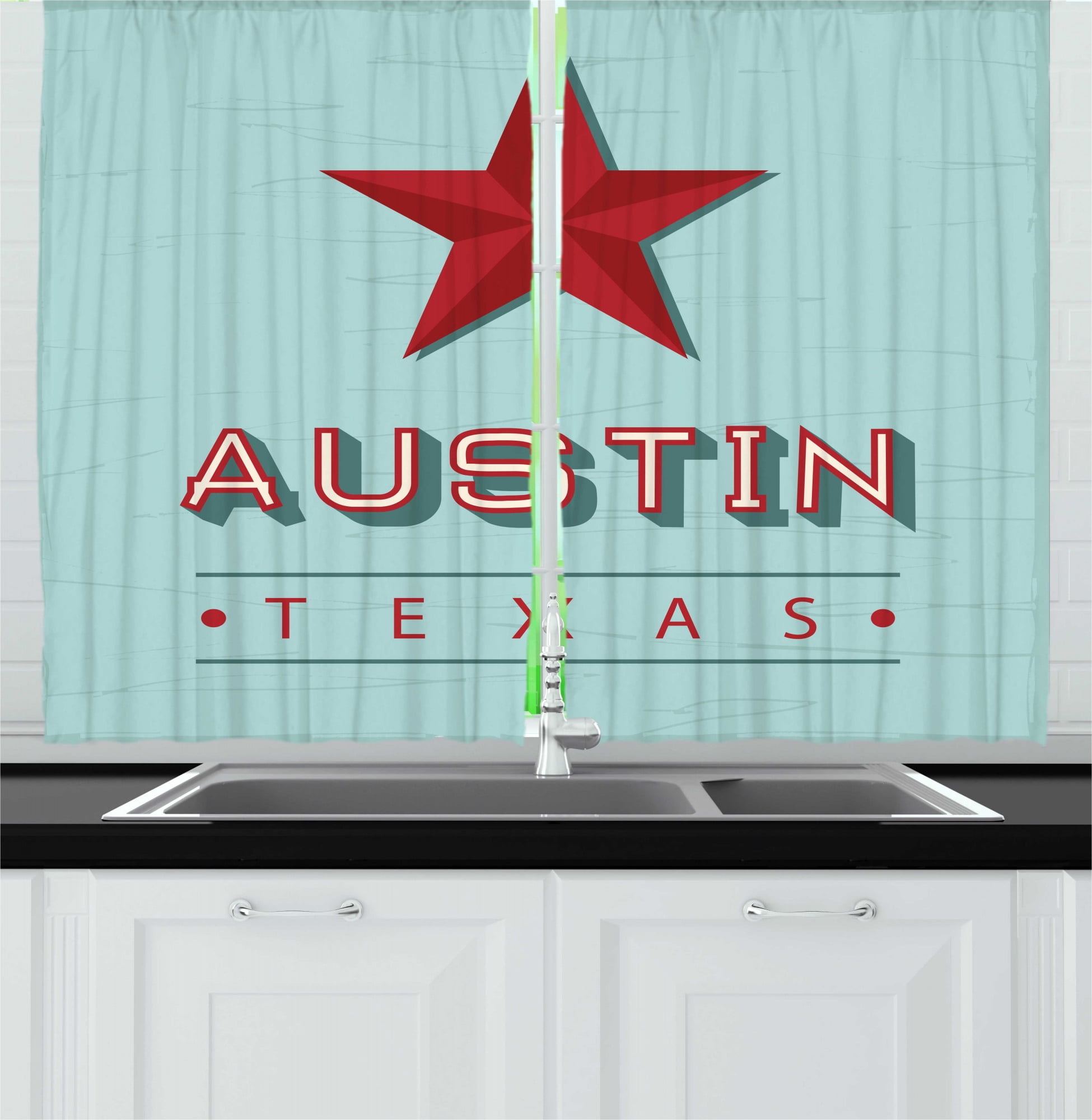 Ambesonne Austin Kitchen Curtains, Texas Wording and a Star, 55"x45 ...