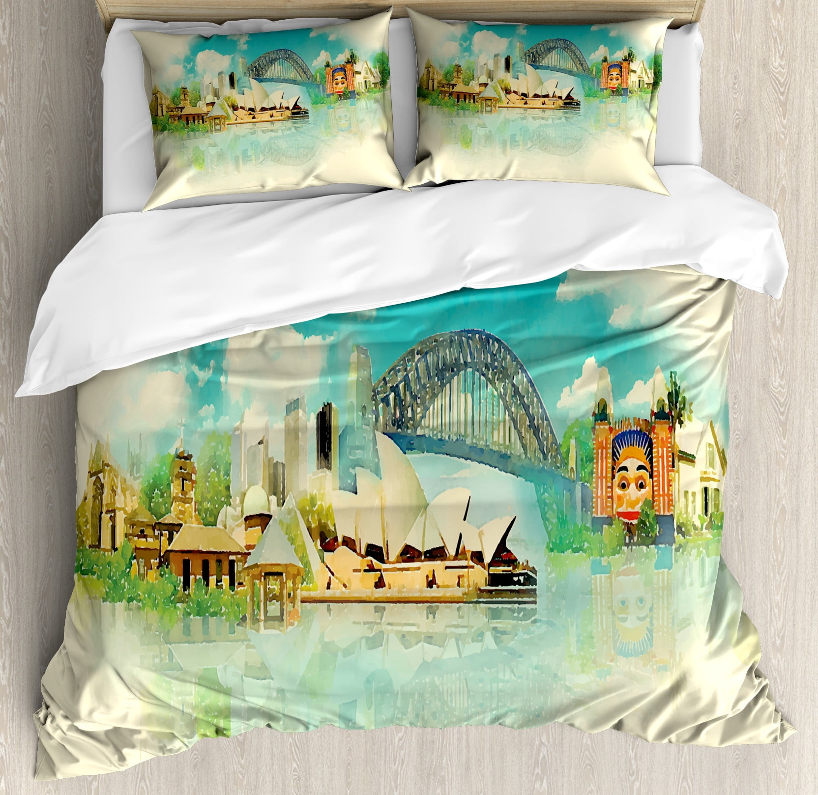 Ambesonne Australia Duvet Cover Sets, Cityscape Sydney, 2-Queen, Cream ...