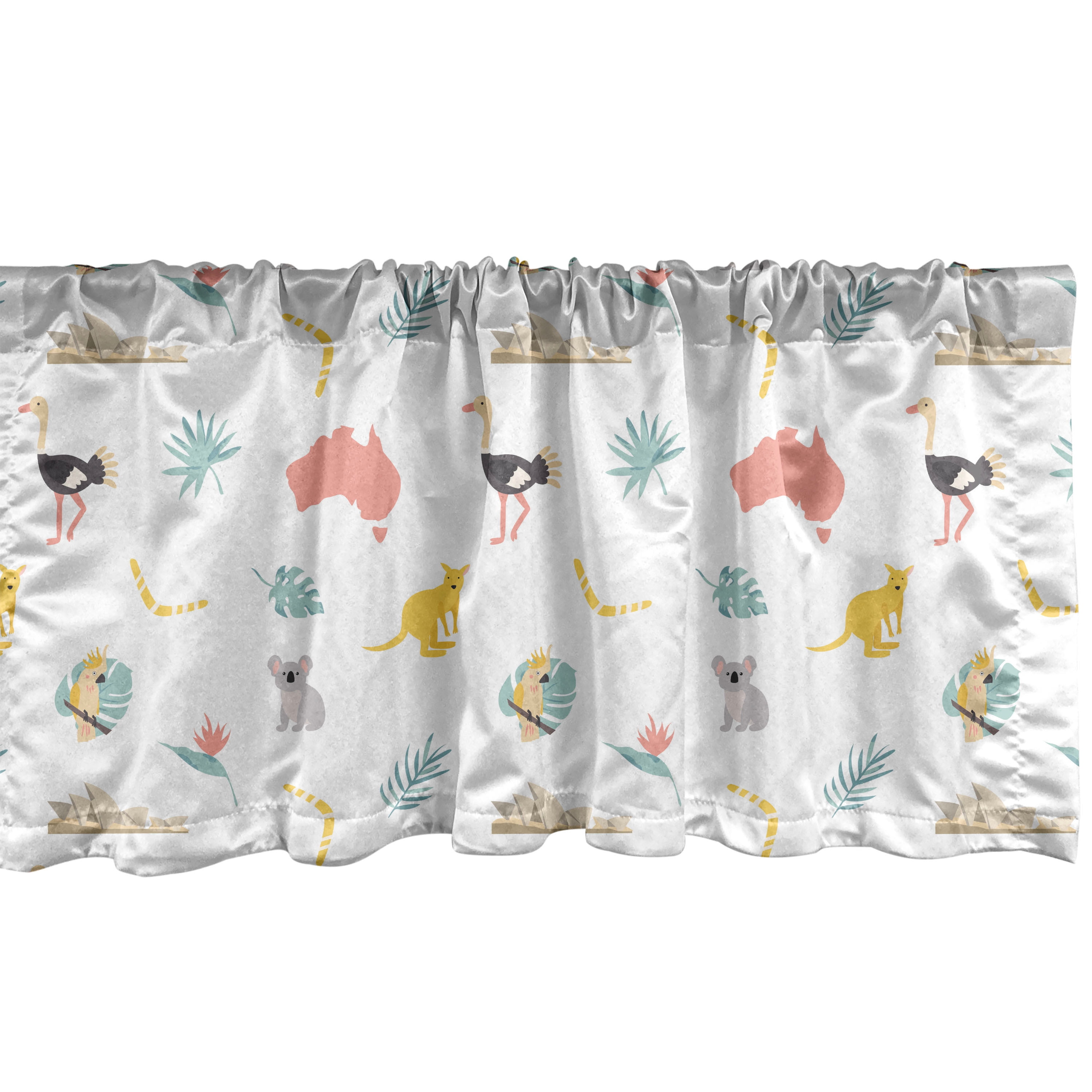 Ambesonne Australian Window Valance, Animals Map and Foliage, 54" X 12 ...