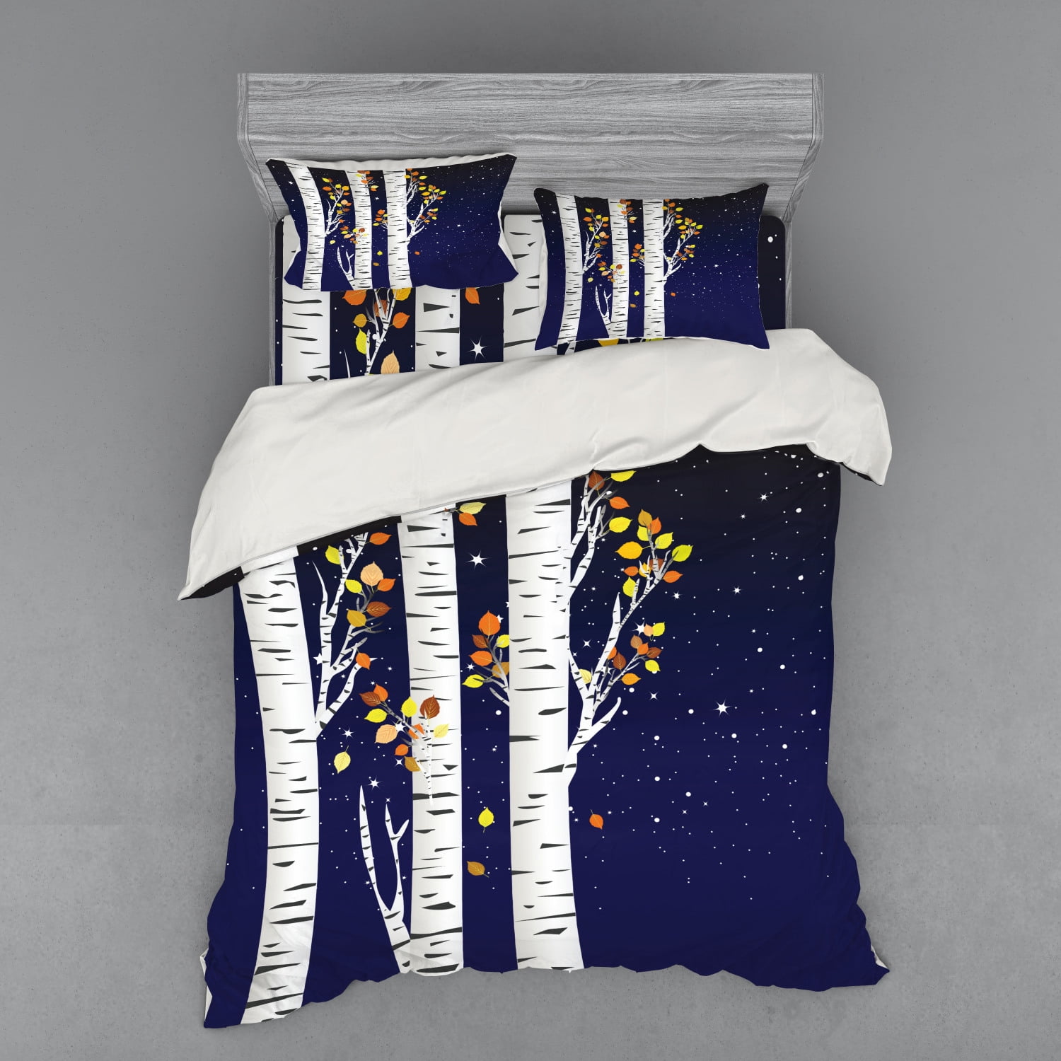 Ambesonne Autumn Bedding Set 4 Pcs, Birch Trees with Foliage, Queen ...