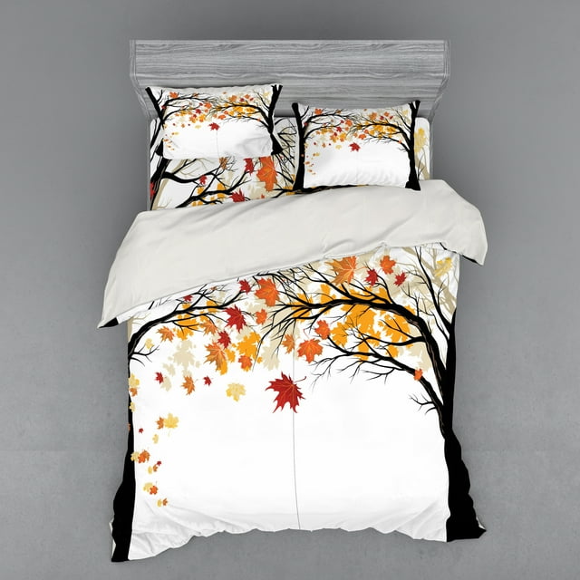 Ambesonne Autumn Bedding Set 4 Pcs, Trees with Dried Leaves, Queen ...