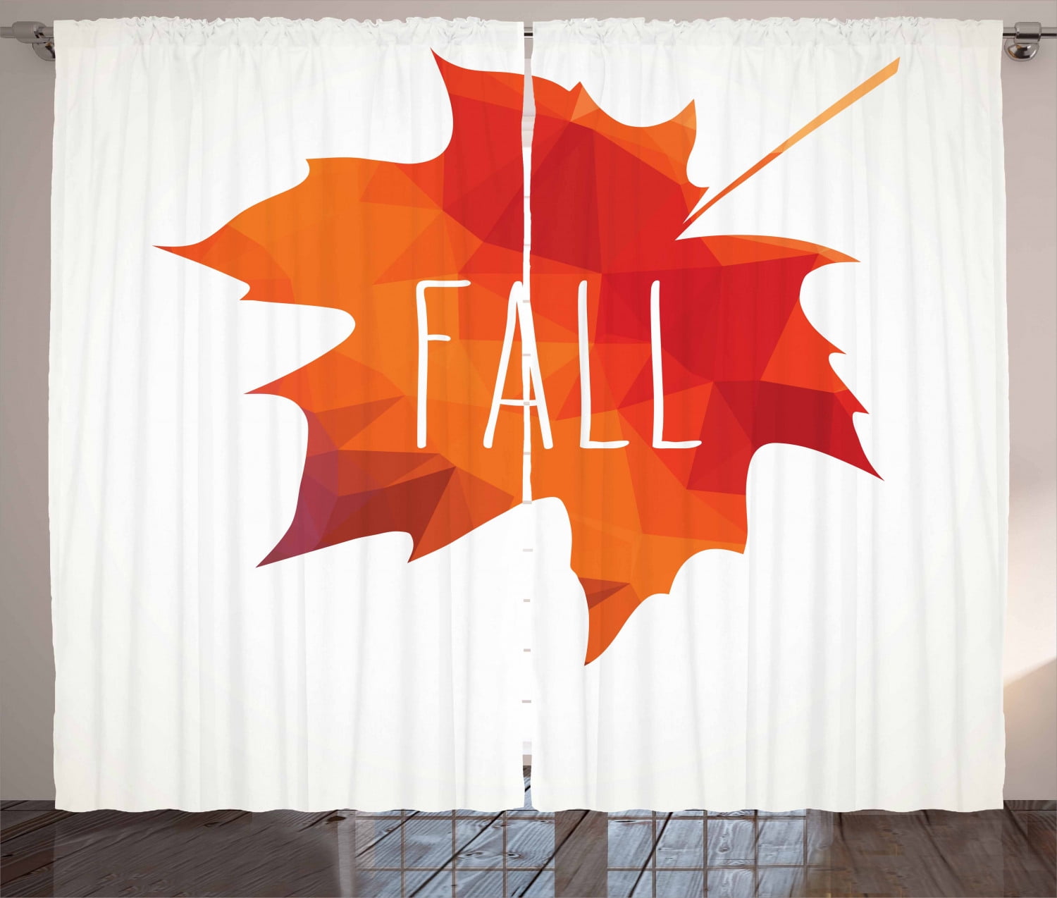 Ambesonne Autumn Curtains 2 Panel Set, Low Poly Maple Leaf, 108" x 90 ...