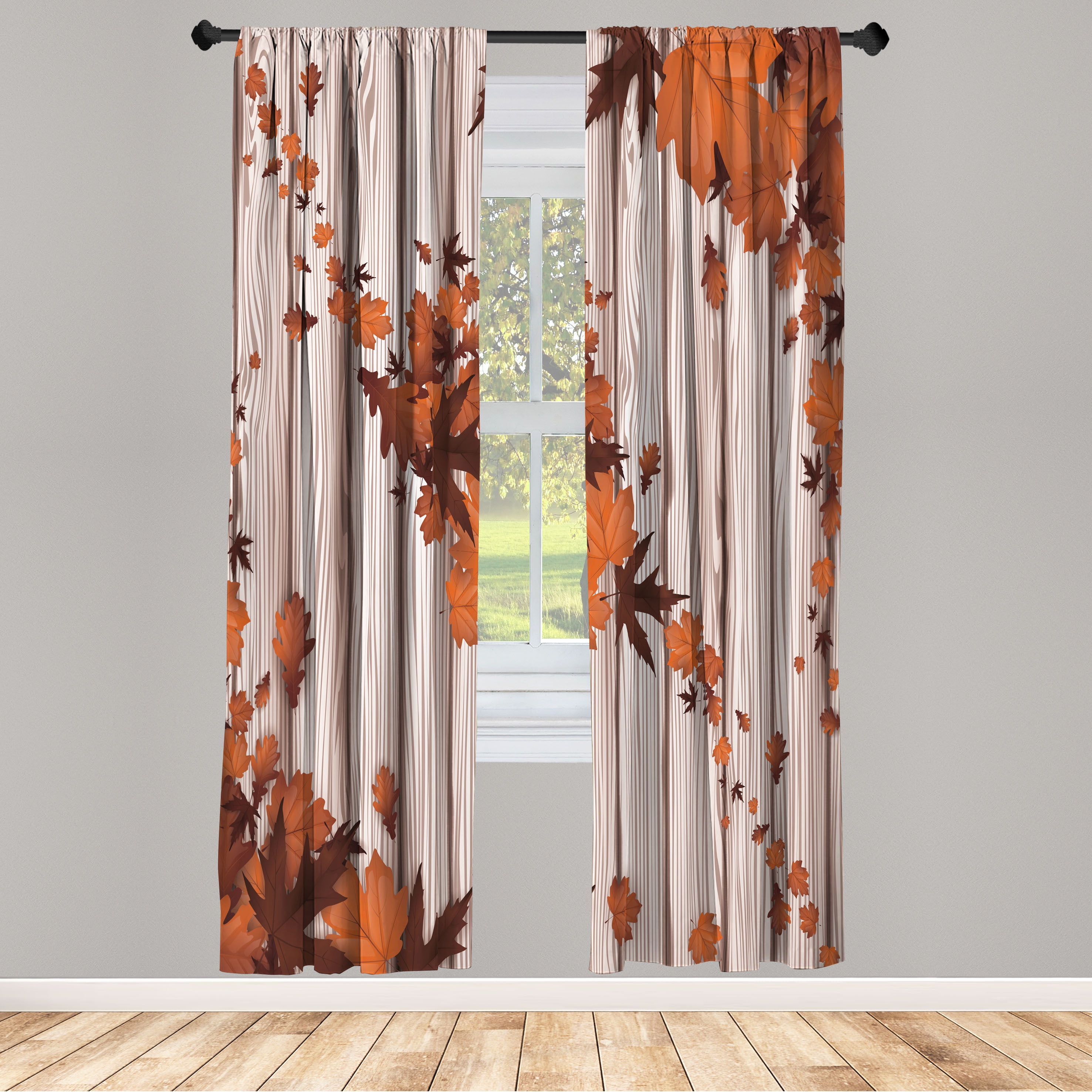"Ambesonne Autumn Curtains, Fall Art Maple Leaves, 28""x95"" Burnt ...