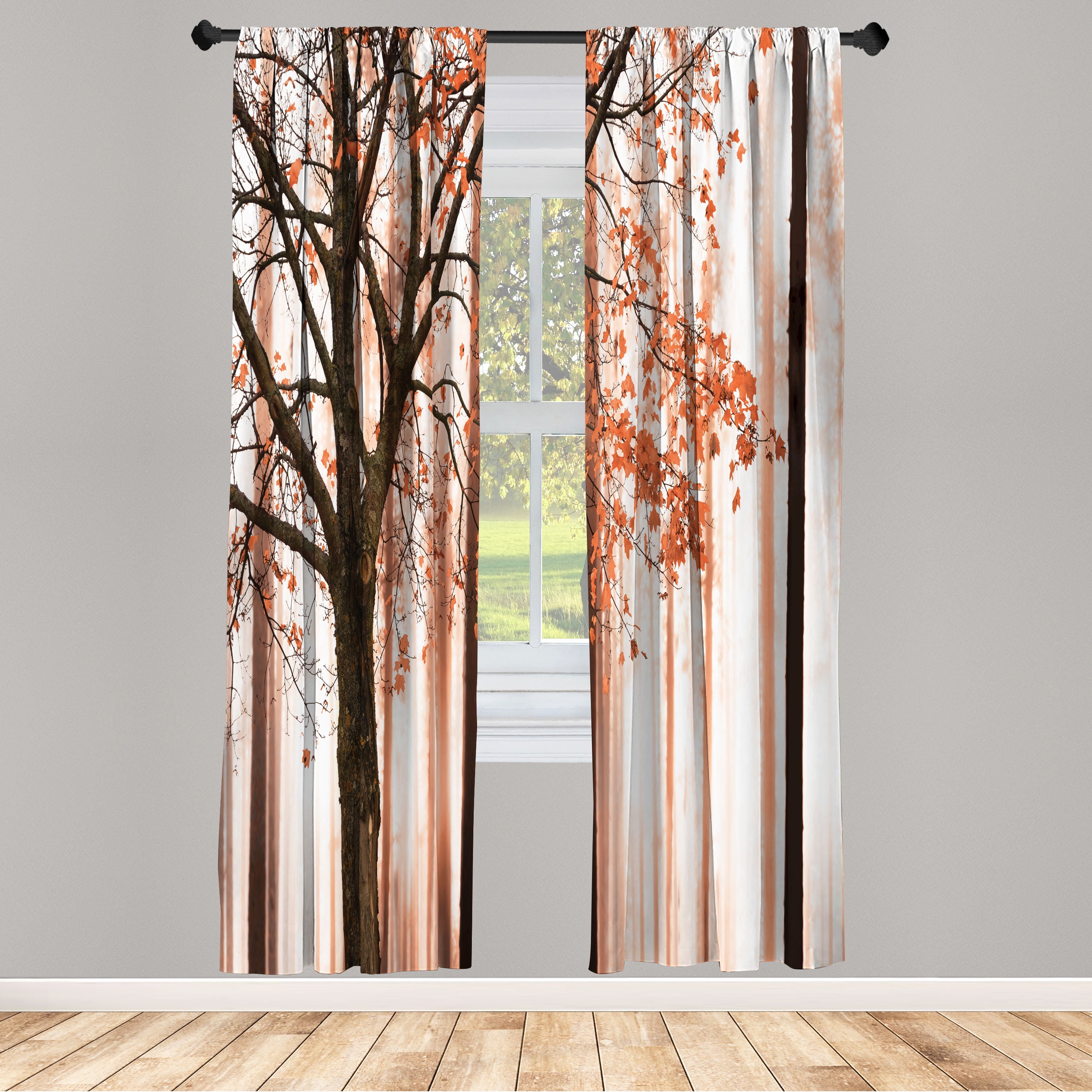 Ambesonne Autumn Curtains, Lonely Tree Leaves Woods, Pair of 28"x63 ...