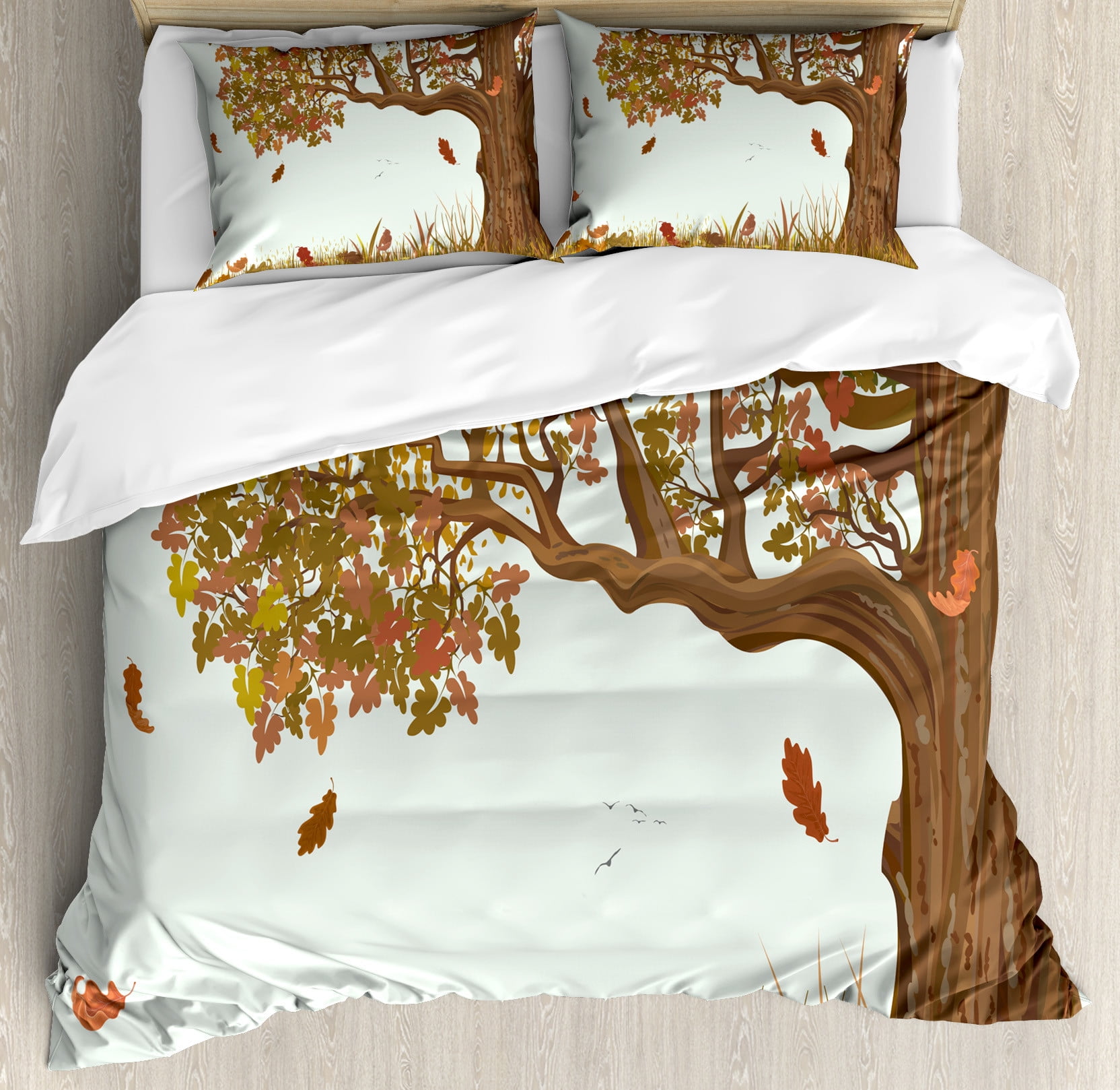 Ambesonne Autumn Duvet Cover Set, Deciduous Oak Leaves, King, Umber ...