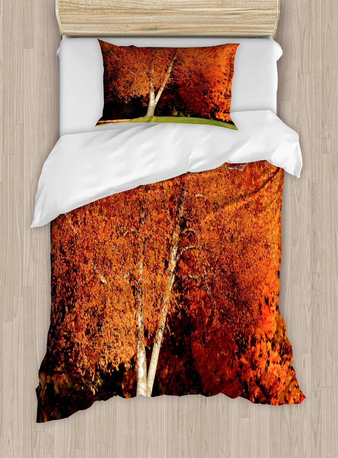 Ambesonne Autumn Duvet Cover Set, Tree in Fall Colors, Twin, Burnt ...