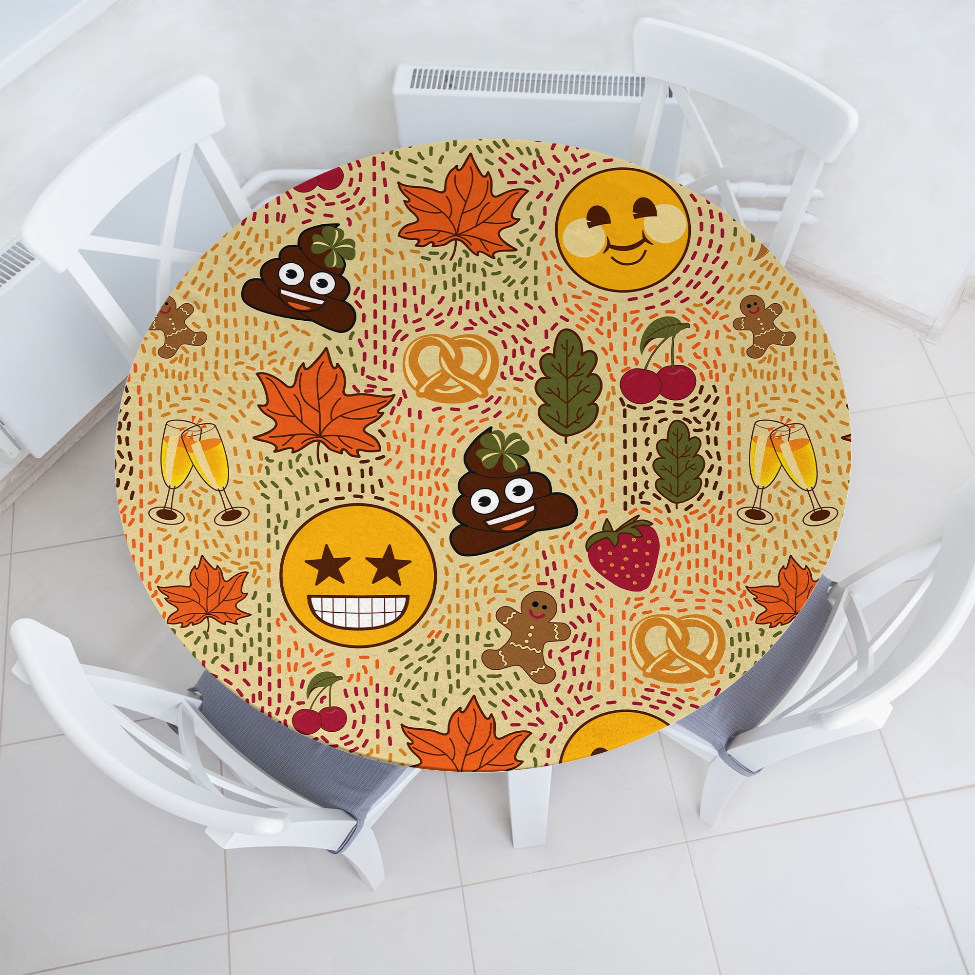 Ambesonne Autumn Emoji Fitted Round Tablecloth, Faces and Pile of Poos ...