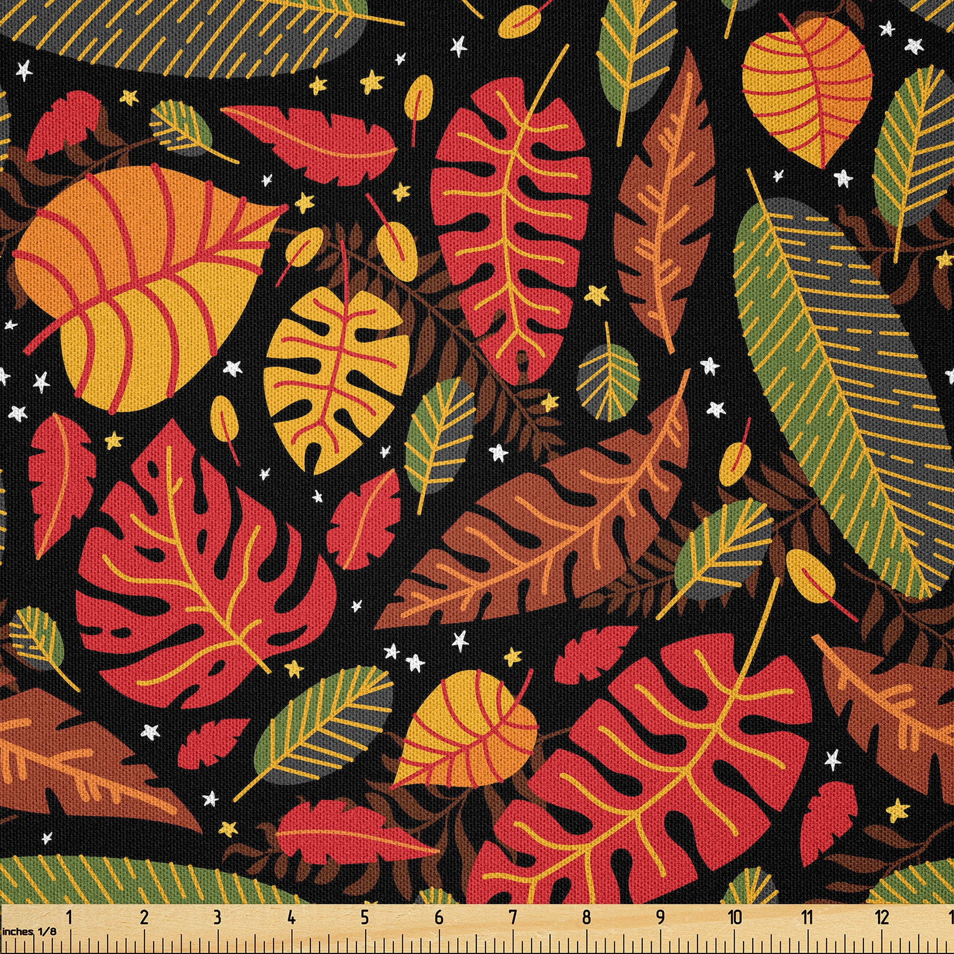 Ambesonne Autumn Fabric by the Yard Microfiber, Minimalist Stars Leaves ...