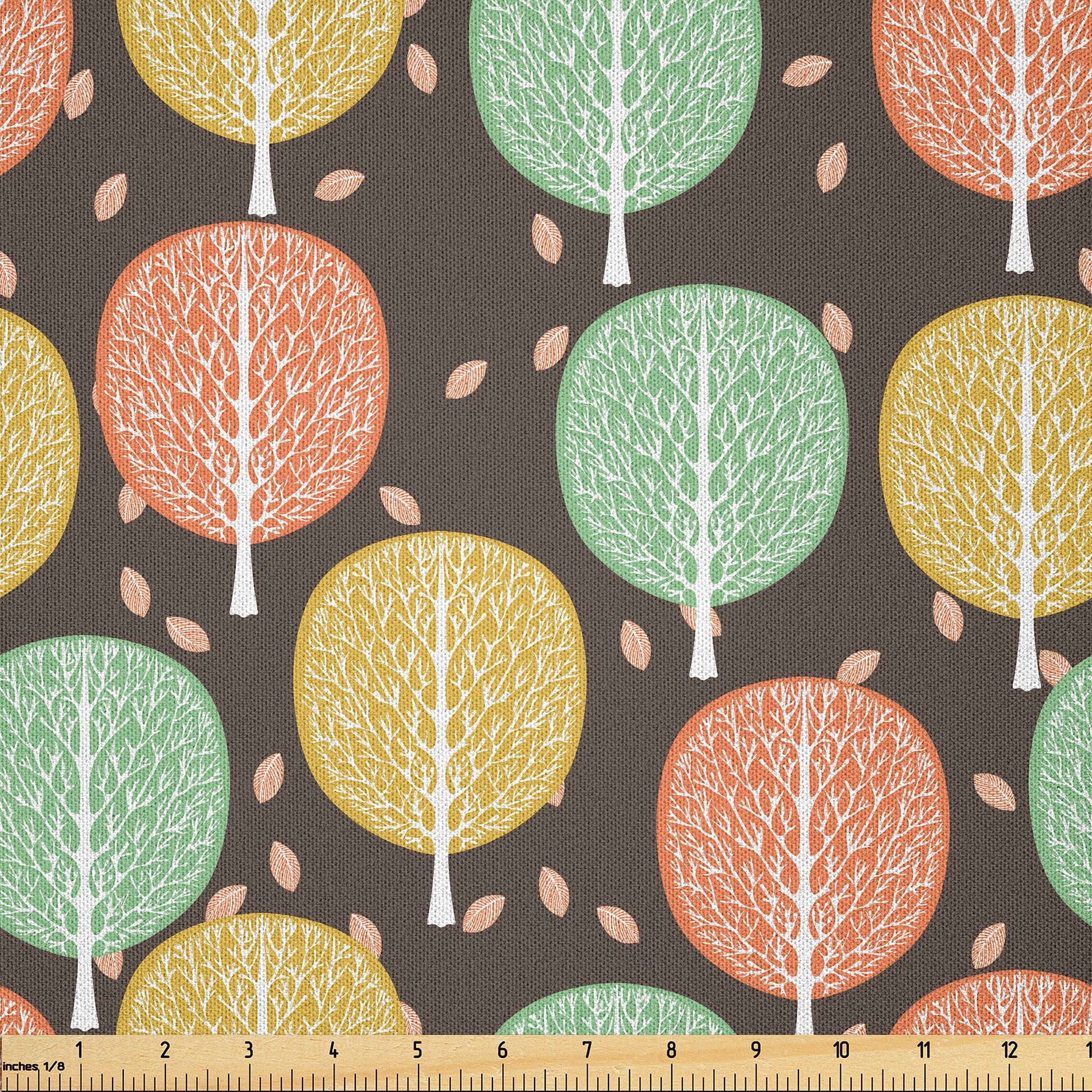 Ambesonne Autumn Fabric by the Yard Microfiber, Trees with Fallen ...