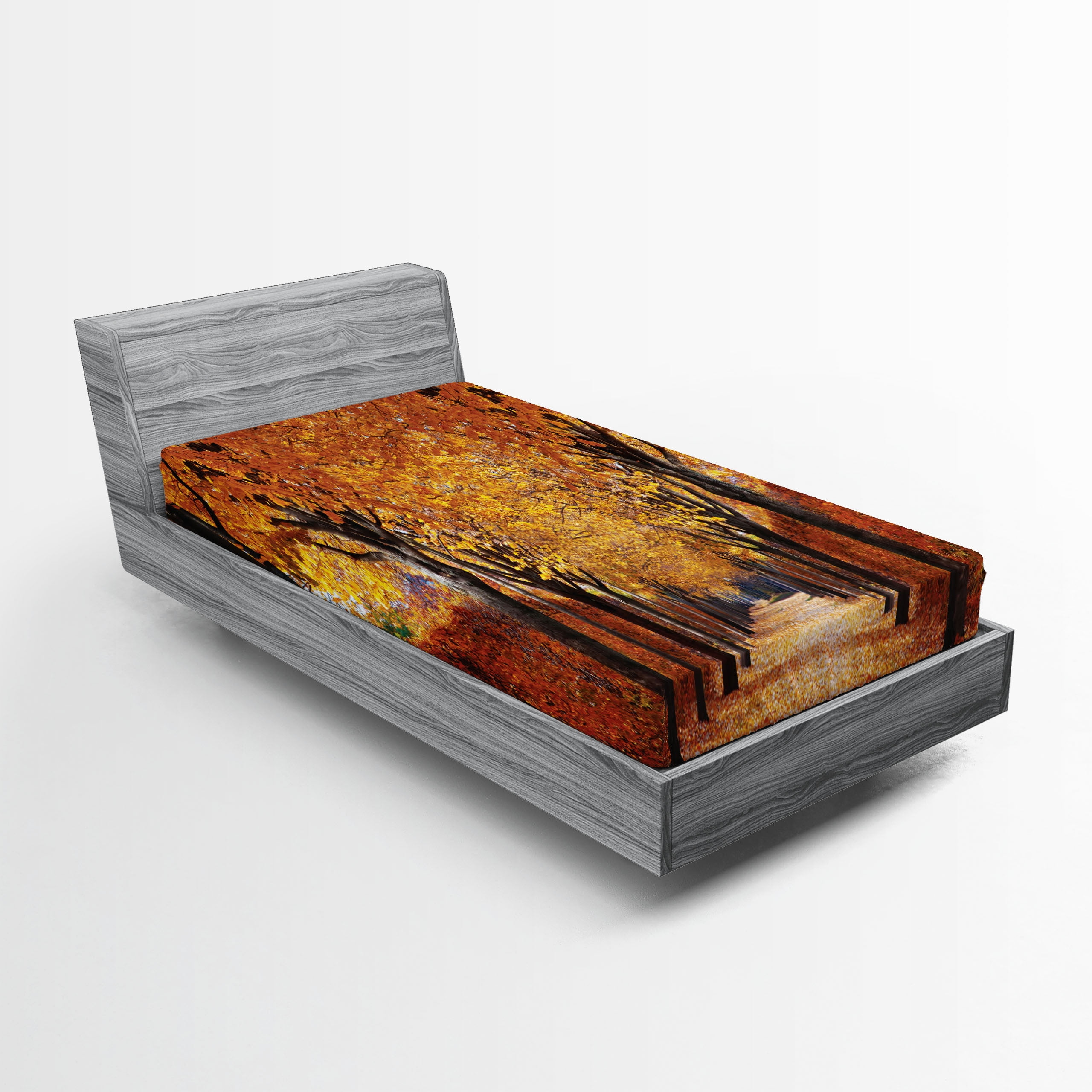 Ambesonne Autumn Fitted Sheet, Pathway in the Woods, Twin Size, Orange ...