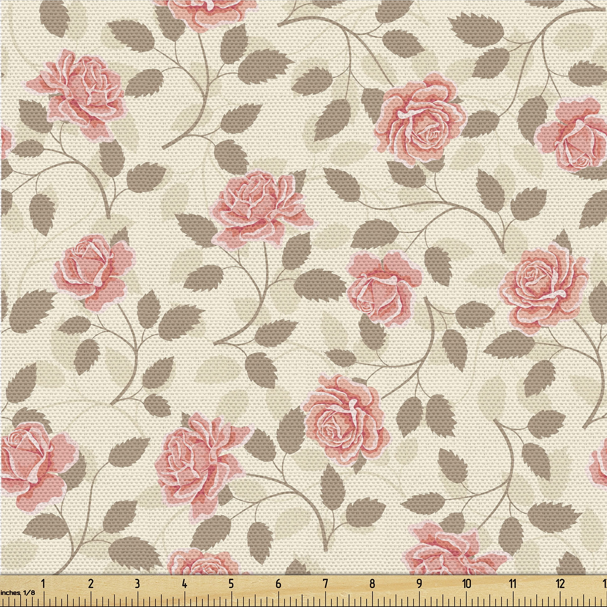 Ambesonne Autumn Floral Fabric by the Yard Upholstery, Retro Romantic ...