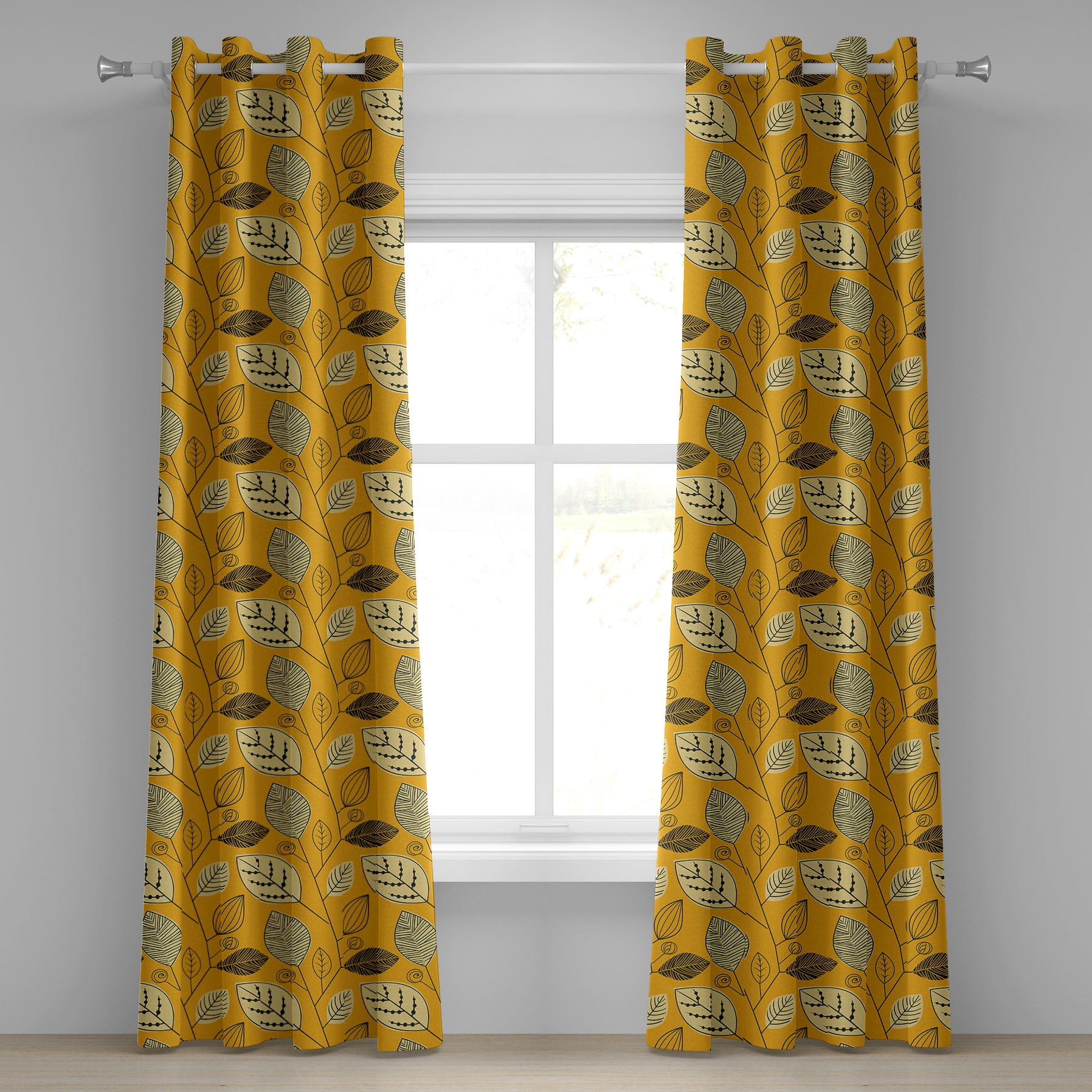 Ambesonne Autumn Grommet Curtain, Fall Leaves Botany Print Art, 50"x84 ...