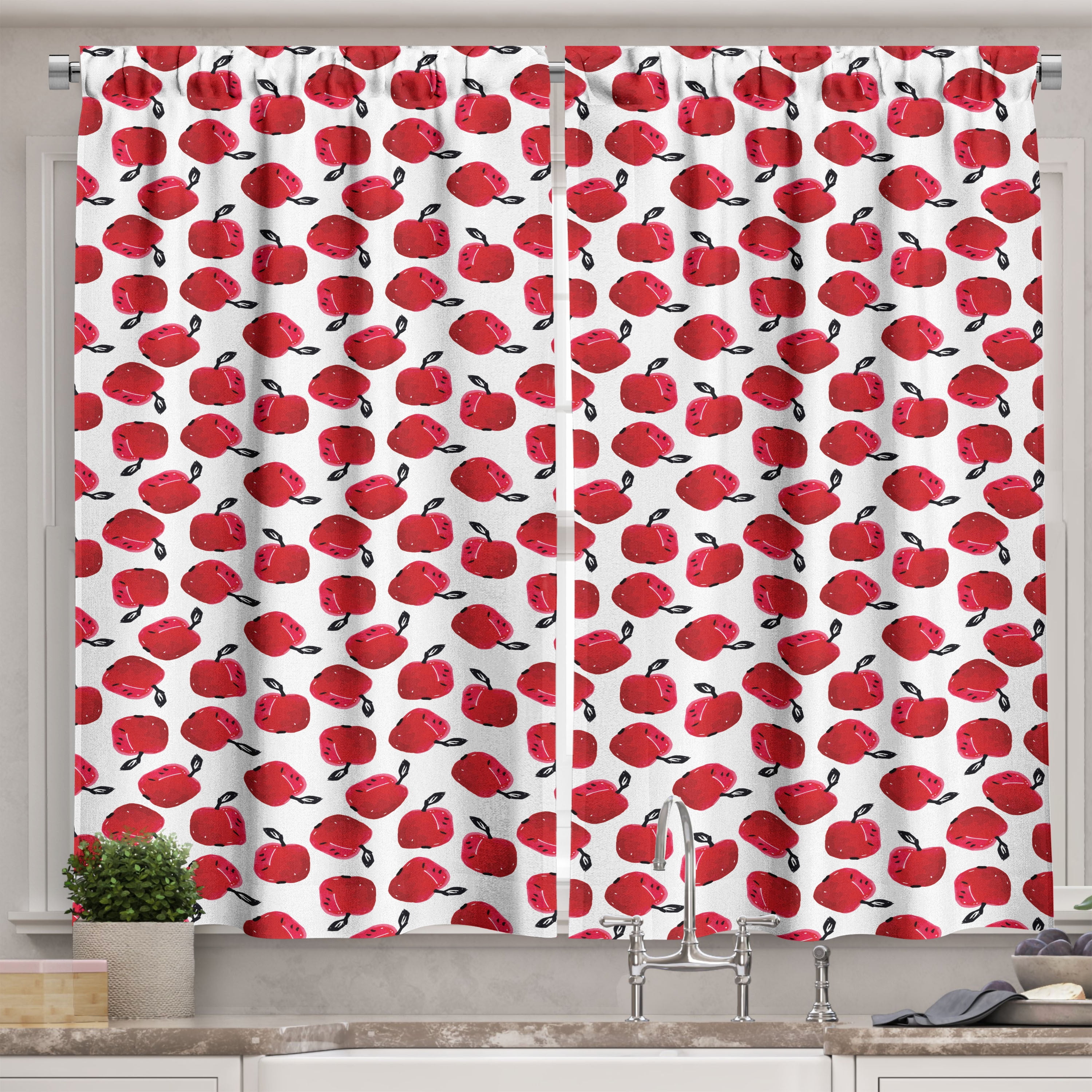 Ambesonne Autumn Kitchen Curtains, Warm Colored Ripe Apples, 55"x45 ...