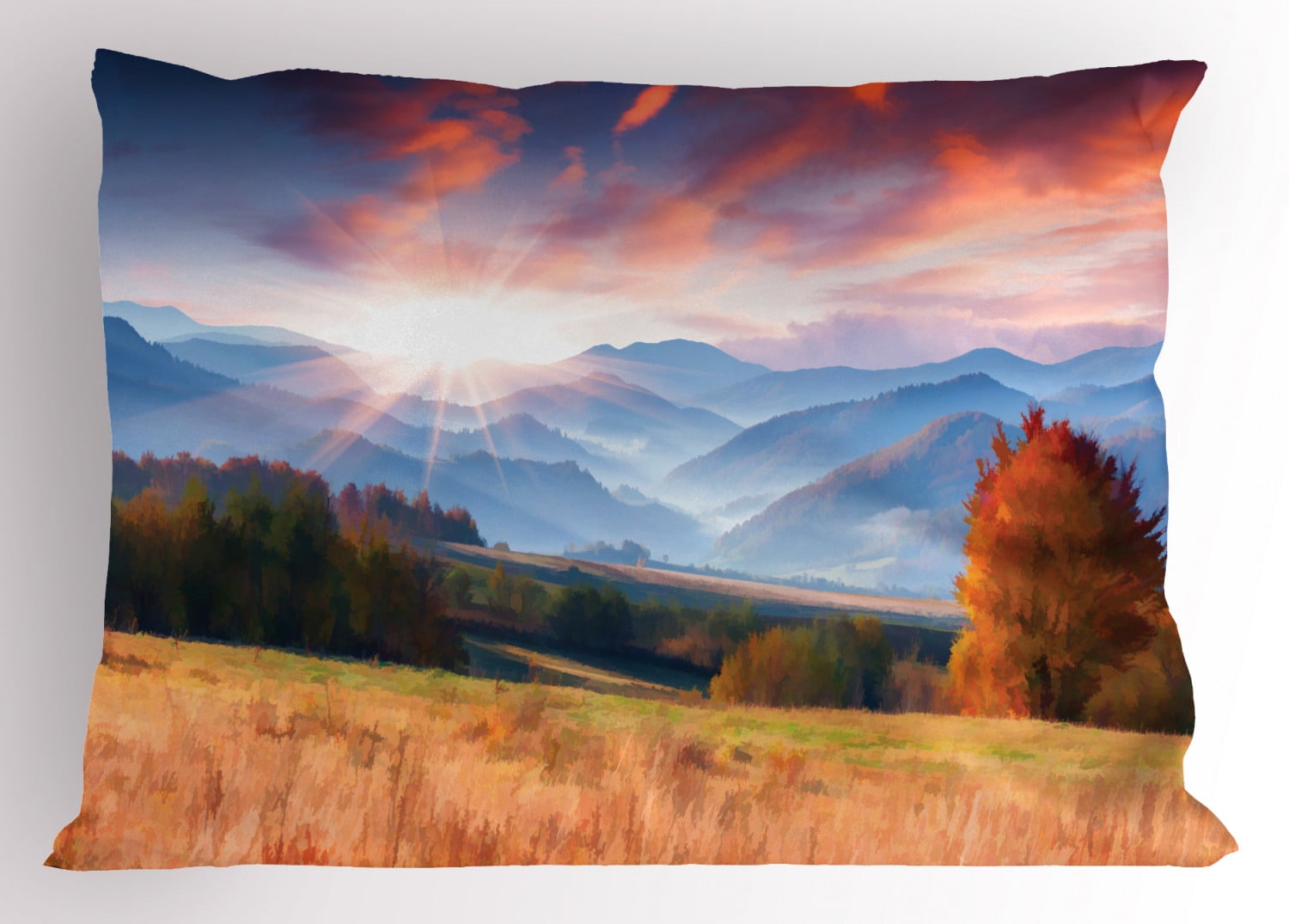 Ambesonne Autumn Pillow Sham, Colorful Fall Scene, 26" X 20 ...
