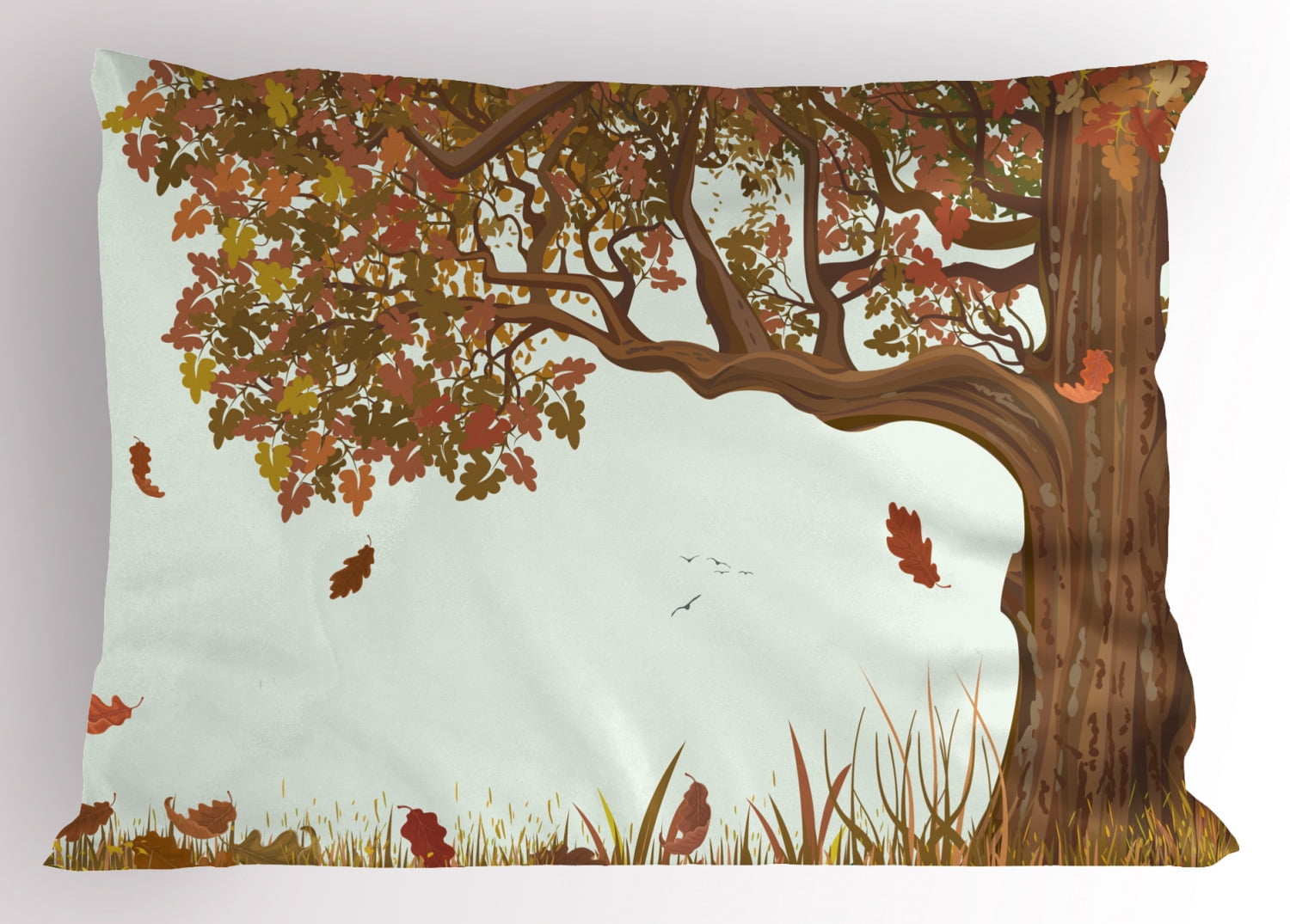 Ambesonne Autumn Pillow Sham, Deciduous Oak Leaves, 36" X 20", Umber ...