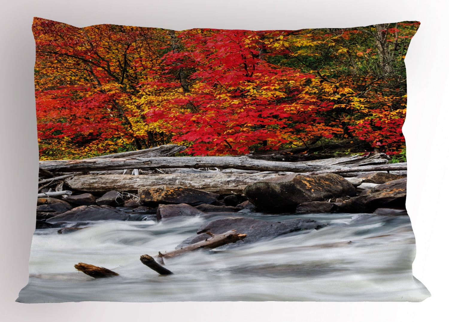 Ambesonne Autumn Pillow Sham, Fall Forest Driftwood, 26" X 20", Red ...