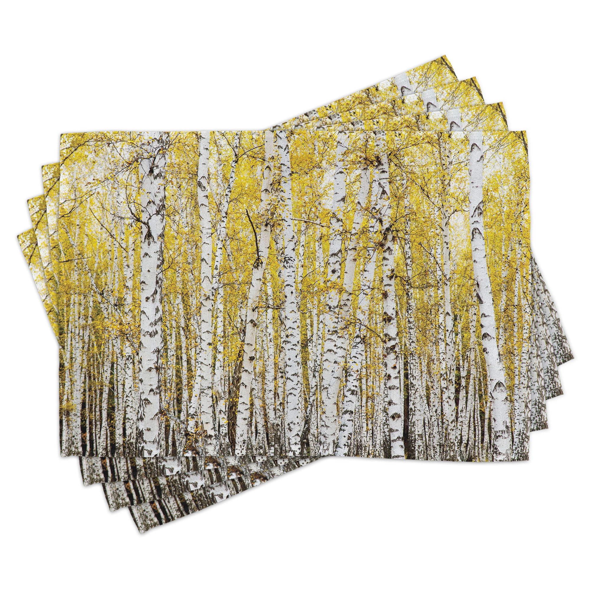 Ambesonne Autumn Place Mats Set of 4, Forest Golden Leaves, Standard ...