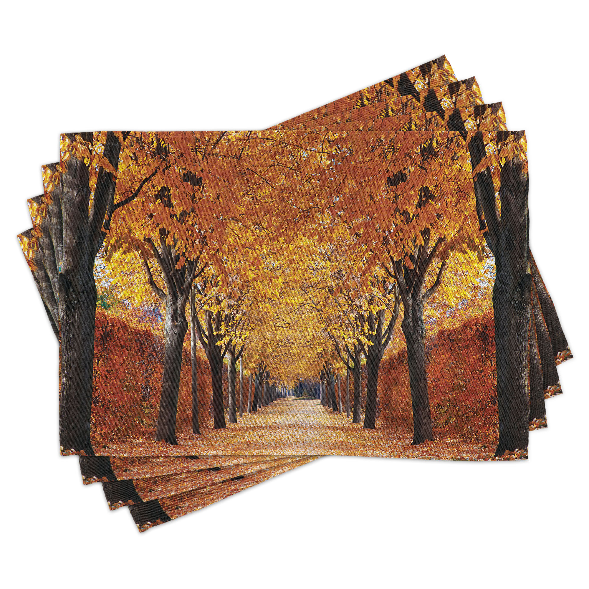 Ambesonne Autumn Place Mats Set of 4, Pathway in the Woods, Standard ...