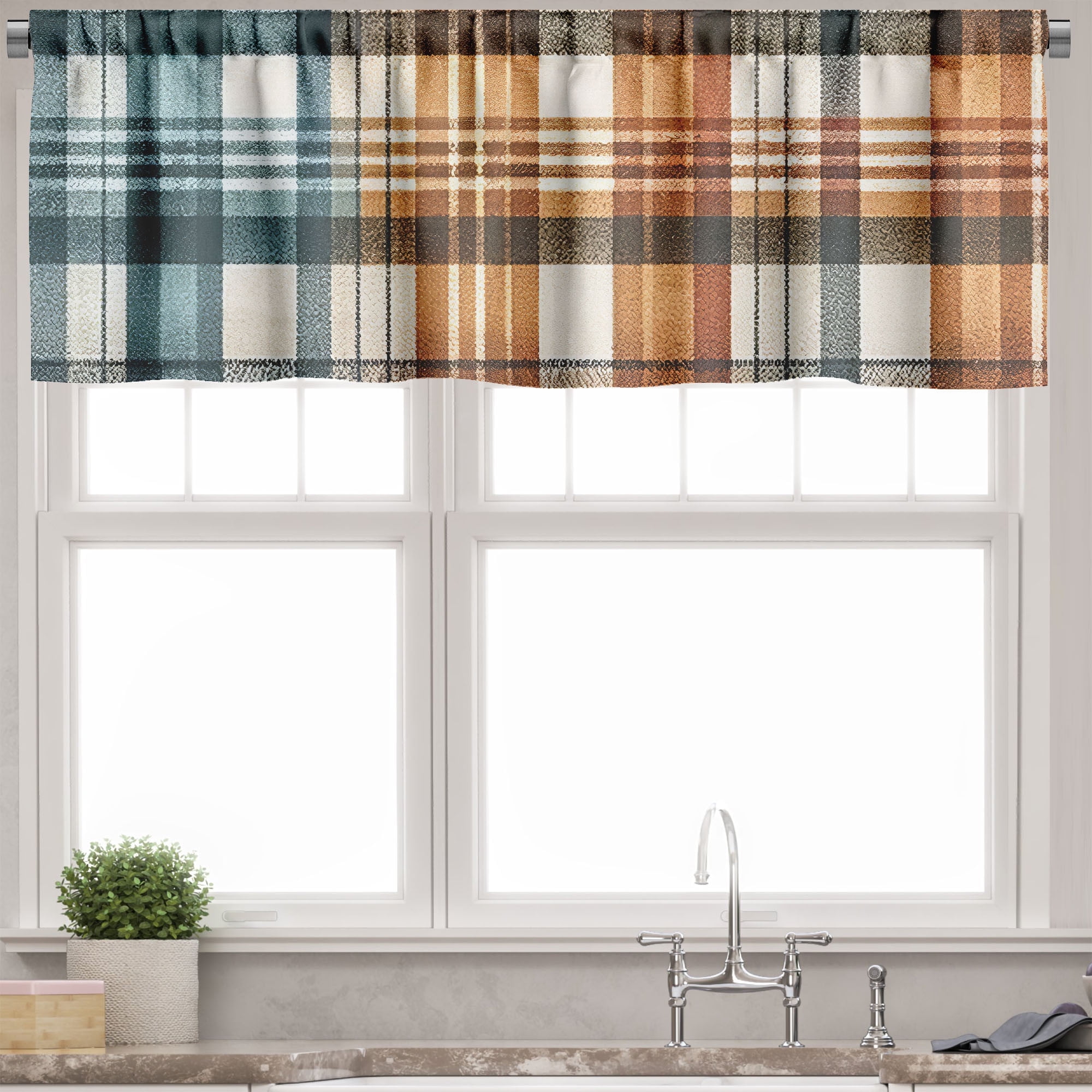 Ambesonne Autumn Plaid Window Valance, Modern Buffalo Tartan, 54" X 12 ...