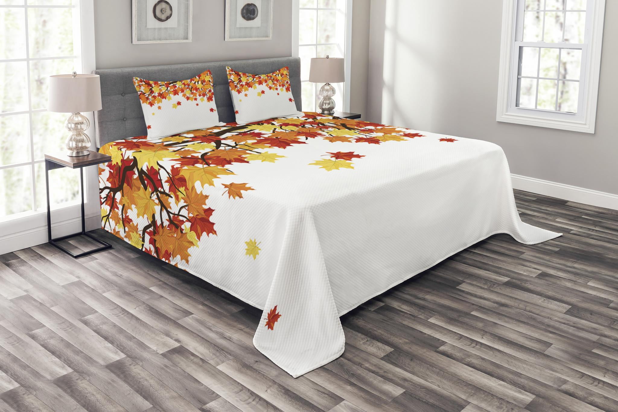 Ambesonne Autumn Quilted Bedspread Set 3 Pcs, Romantic Fall Season ...