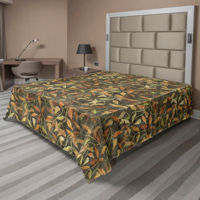 Ambesonne Autumn Themed Flat Bedding Sheet Soft Top Sheet, Fall Leaves ...