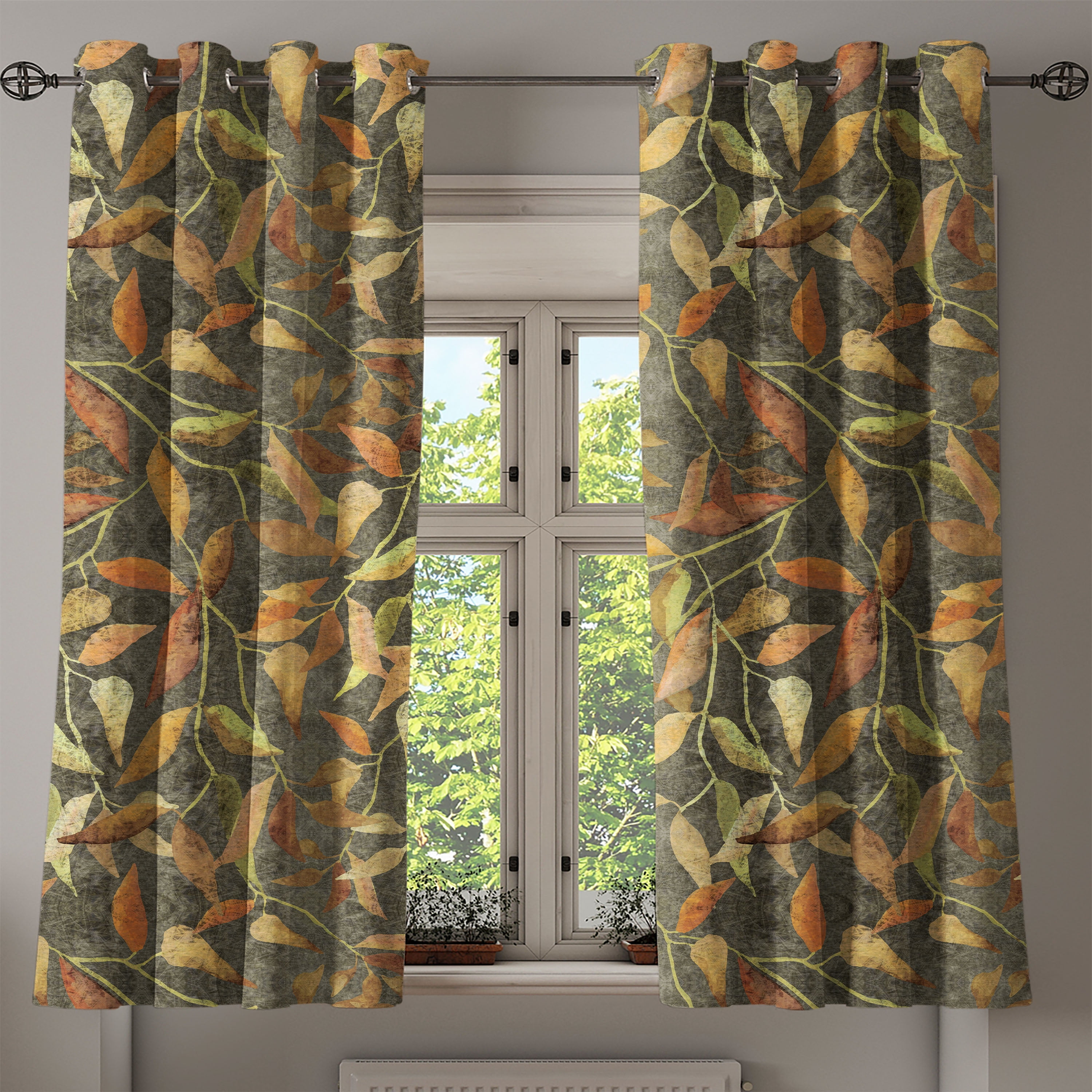 Ambesonne Autumn Themed Grommet Curtain, Fall Leaves Pattern, 50"x60 ...
