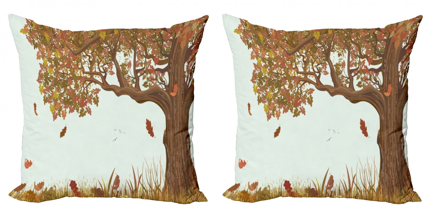 Ambesonne Autumn Throw Pillow Cover 2 Pack, Deciduous Oak Leaves, 16 ...