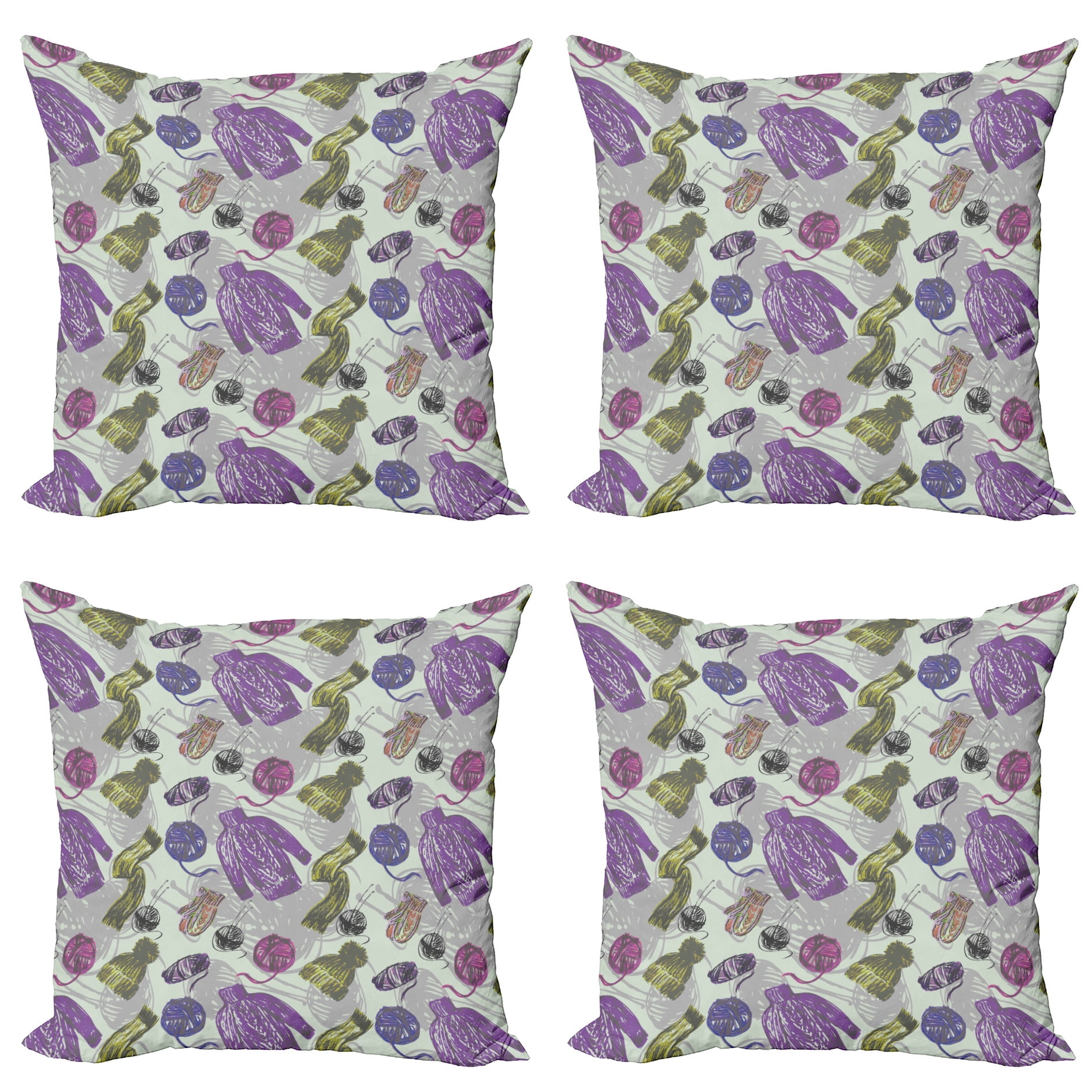 Ambesonne Autumn Throw Pillow Cover 4 Pack, Scarf Beanie Pullover Wool ...