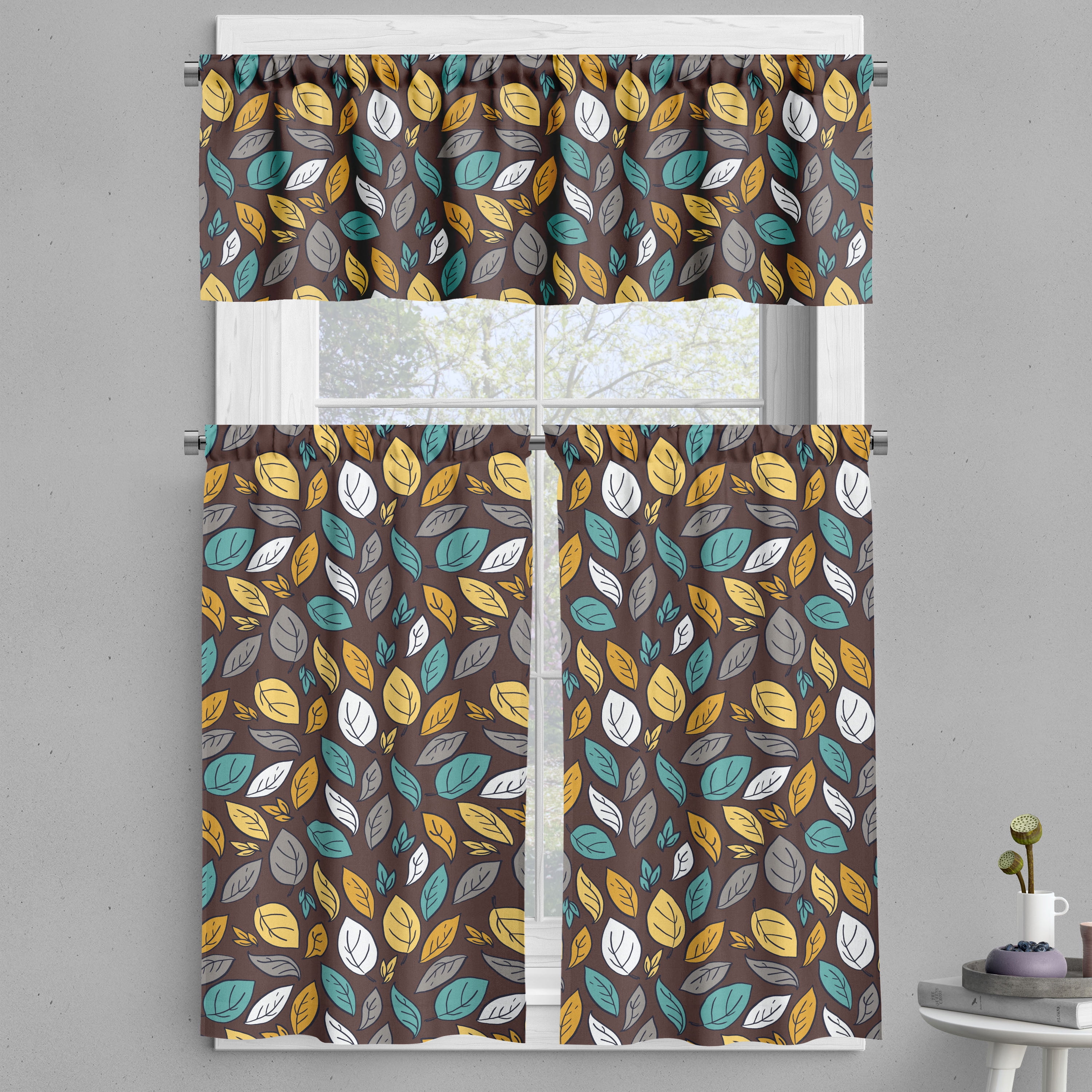 Ambesonne Autumn Valance & Curtain, Autumn Cartoonish Leaves, 55"x36 ...