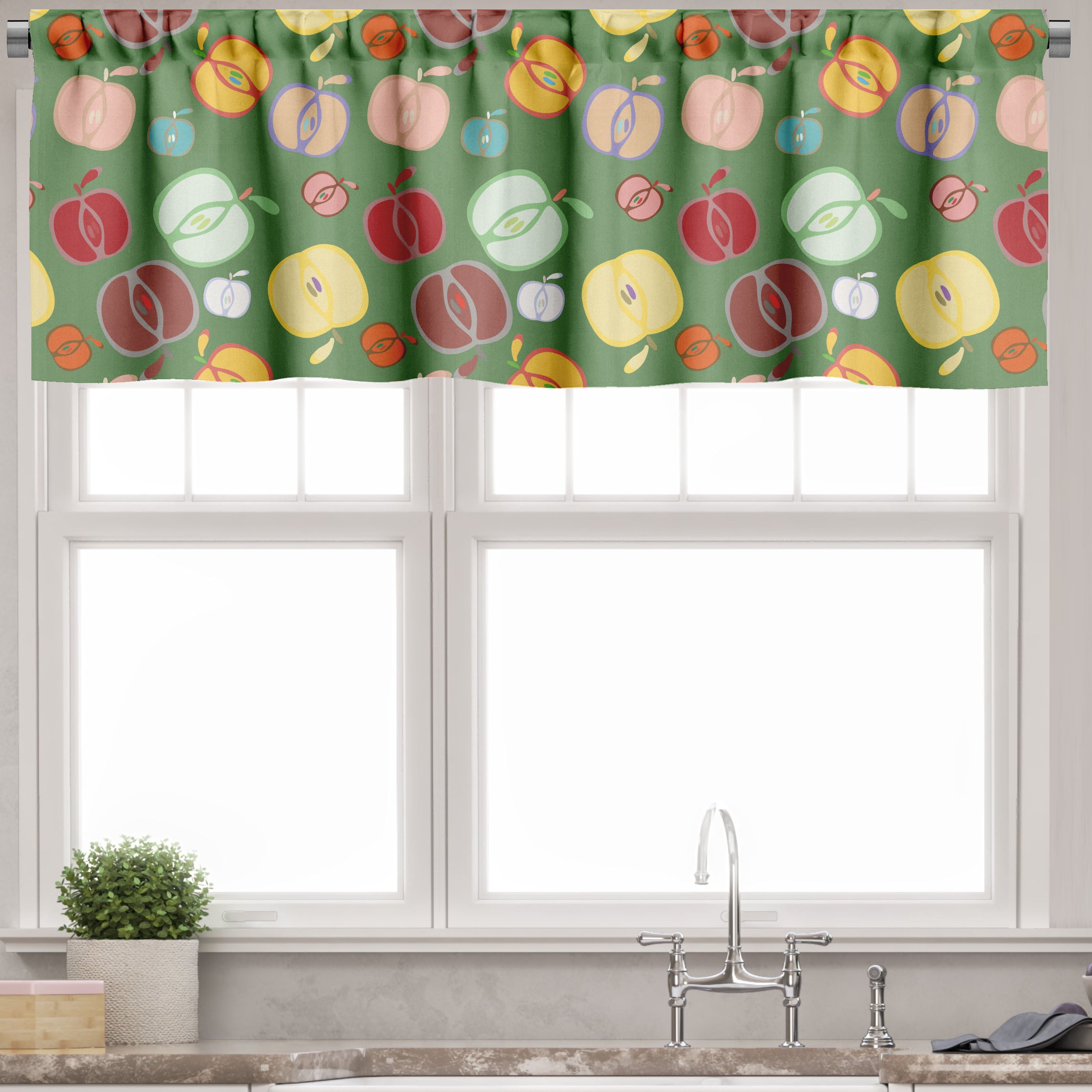 Ambesonne Autumn Valance Pack of 2, Colorful Apple Doodle Design, 54 ...