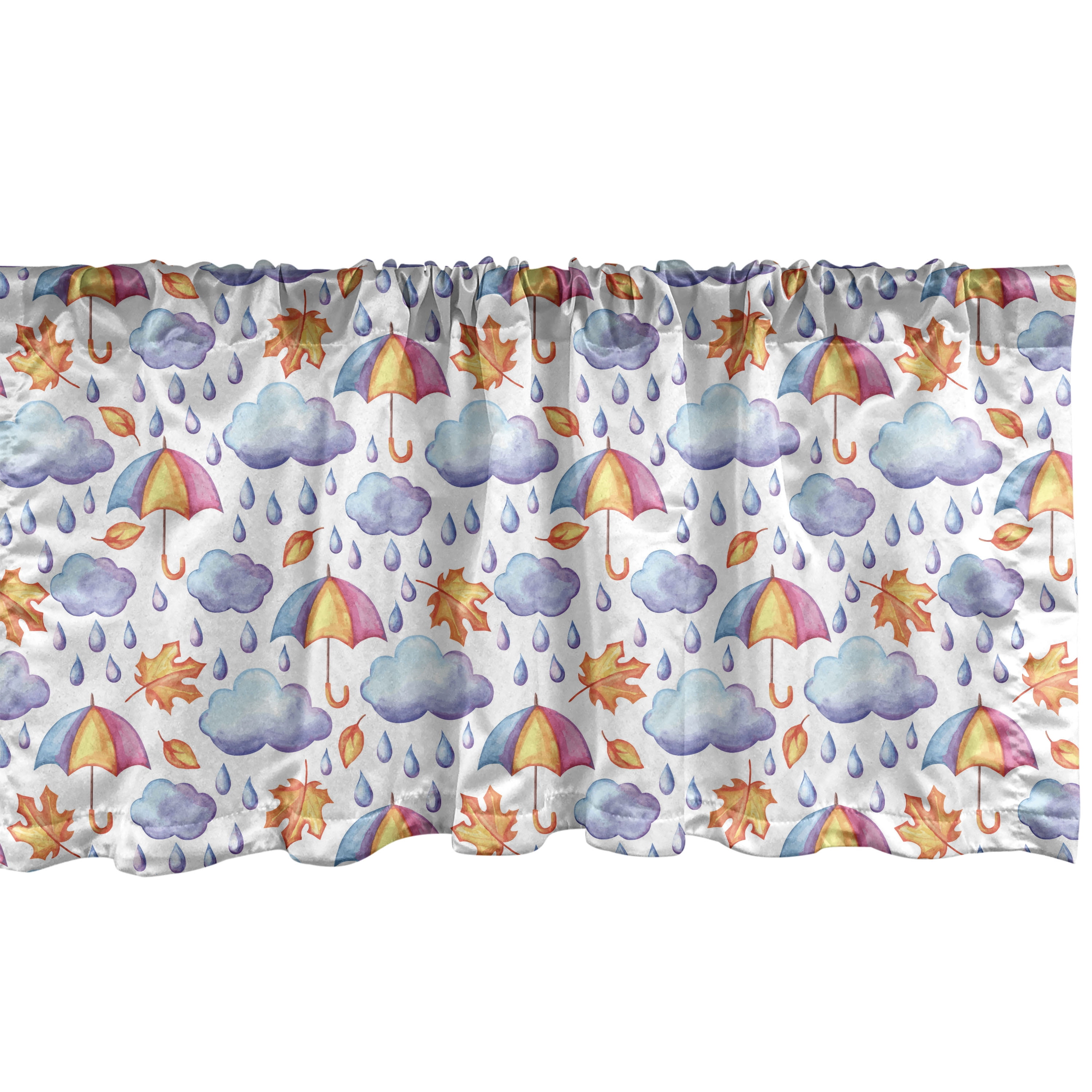 Ambesonne Autumn Window Valance, Watercolor Rain Umbrella, 54" X 12 ...