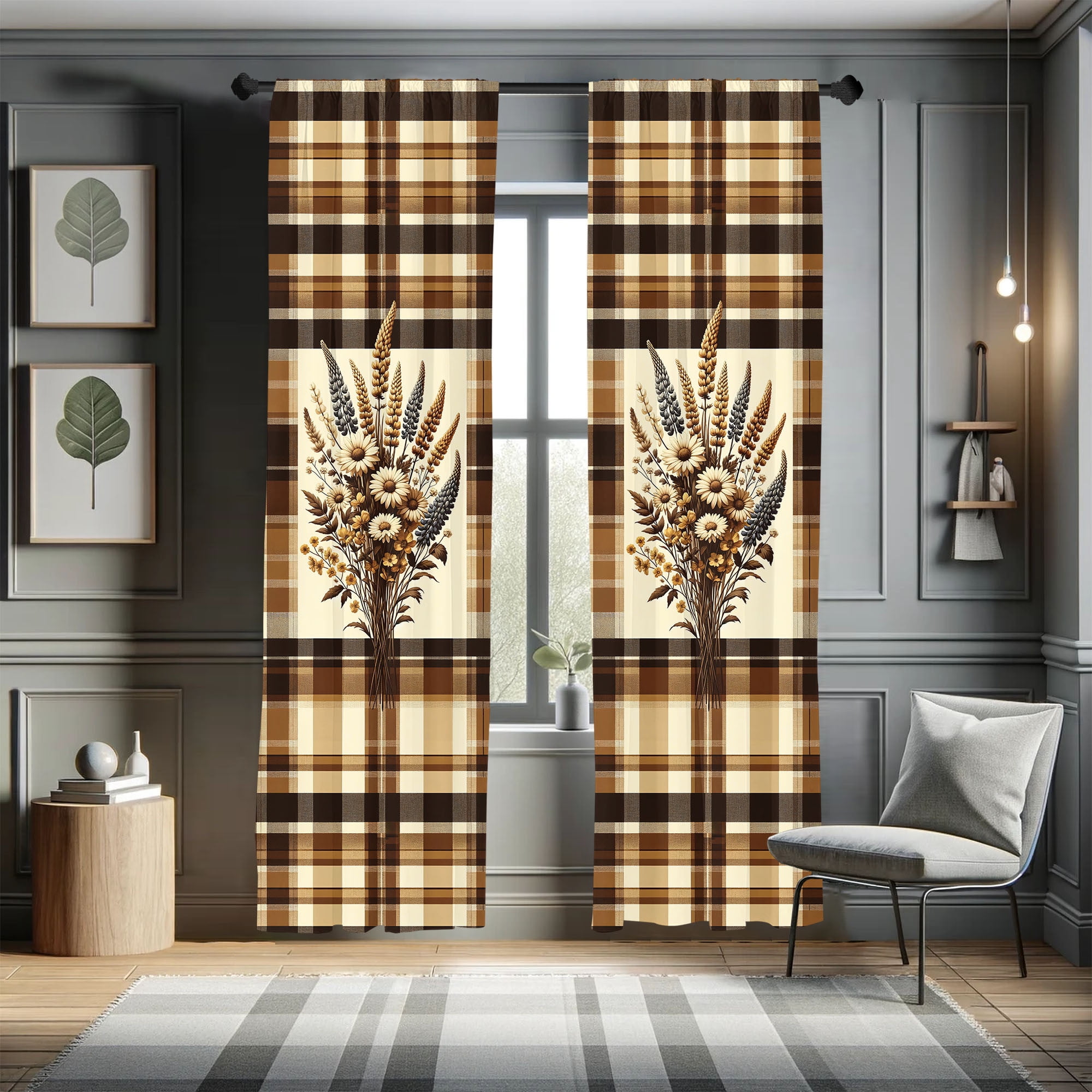 Ambesonne Autumnal Curtains 2 Panel Set, Earthy Fall Leaves Flowers ...